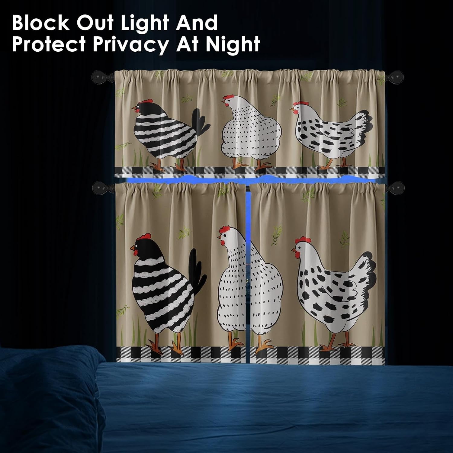 Rooster Kitchen Curtains Farmhouse Window Curtains Valance and Tier Set ...