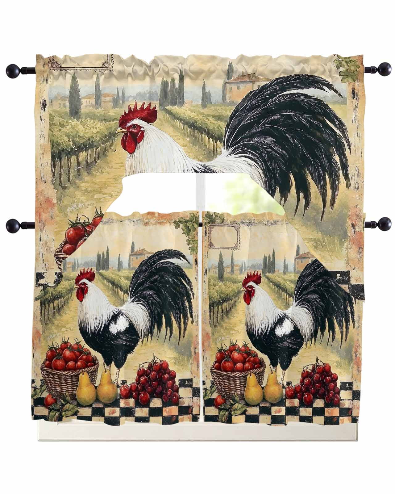 Rooster Kitchen Curtains Sets 24 Inch Length with Valance, Vintage ...