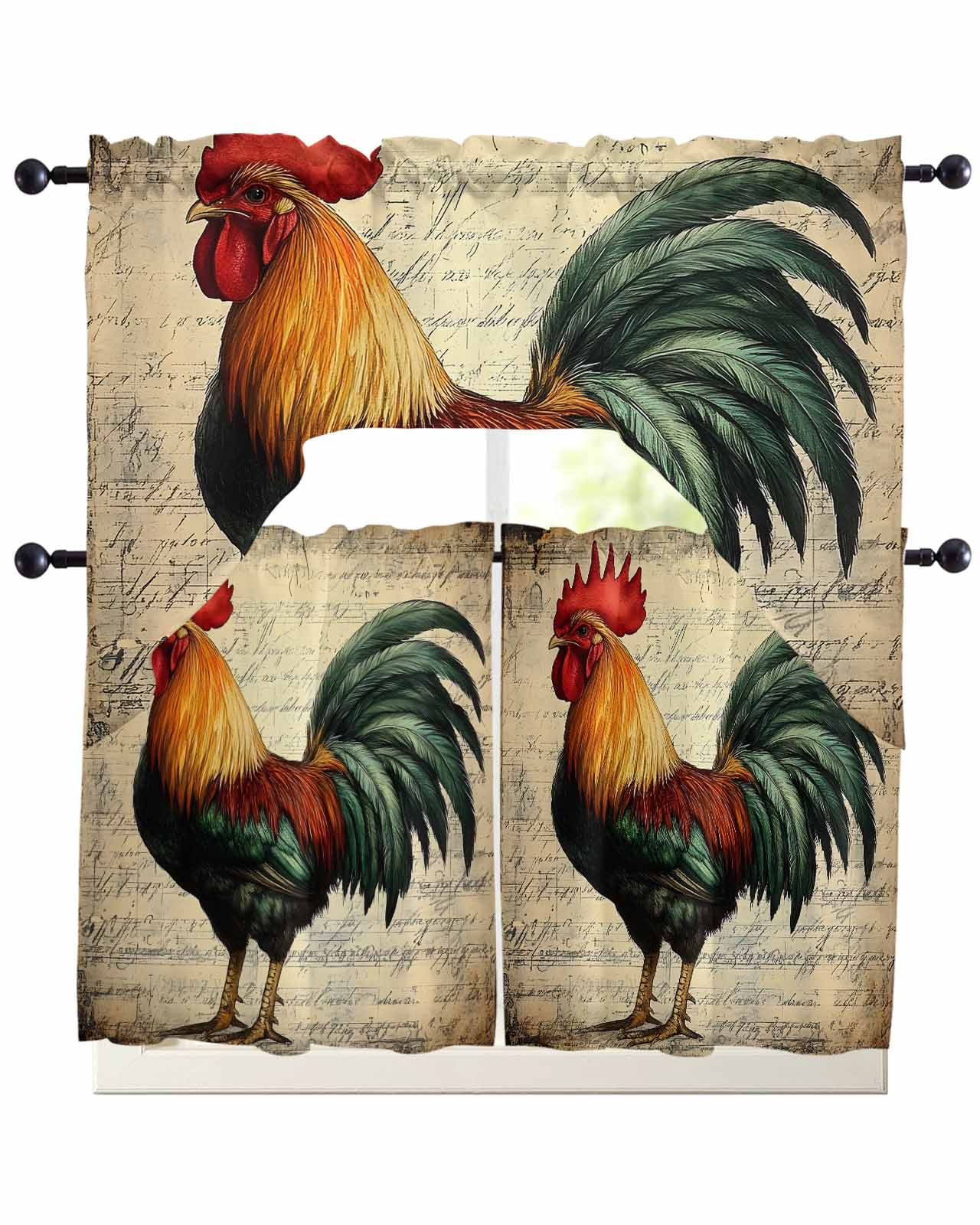 Rooster Kitchen Curtains Swag Valance and Tier Curtains Set 36 Inch ...