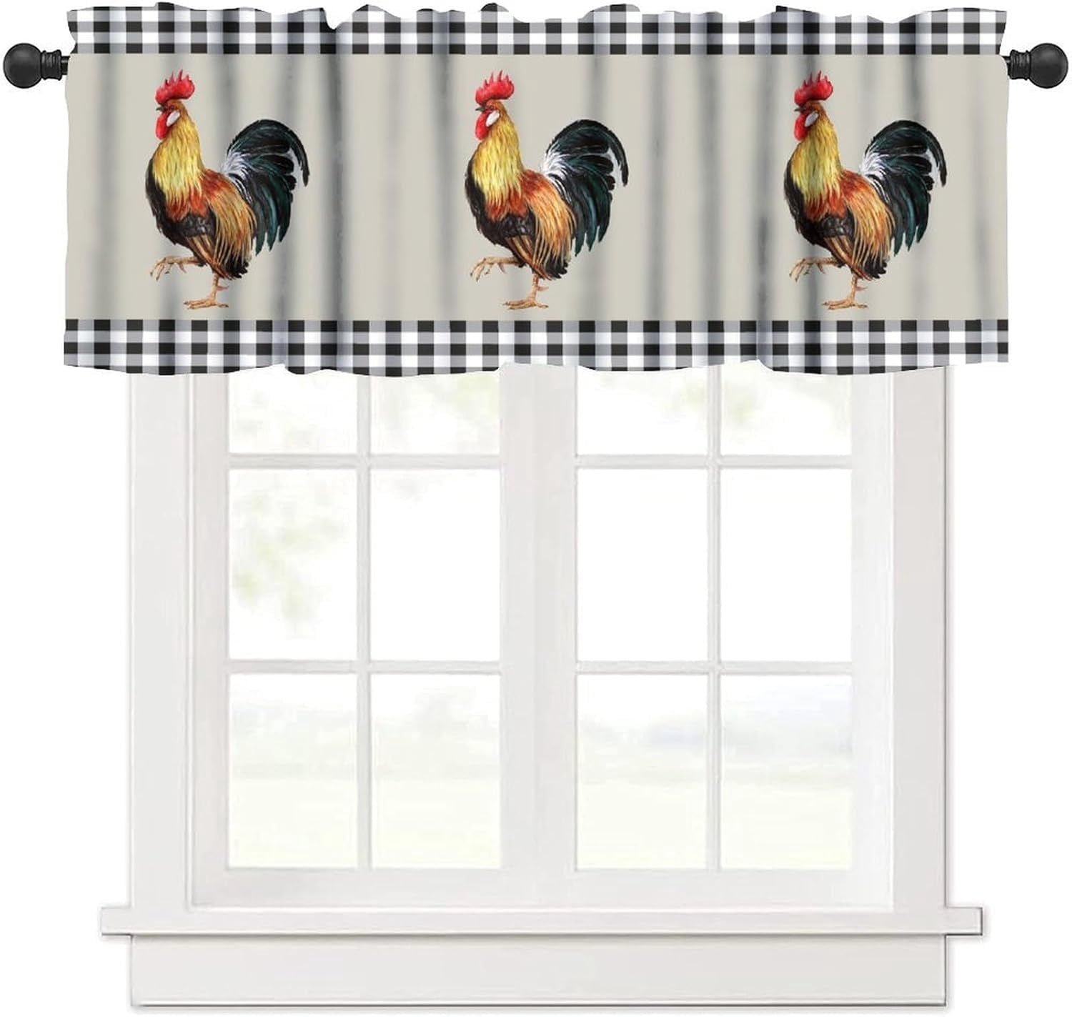 Rooster Kitchen Curtains Watercolor Vintage Rustic Farm Chicken Black ...