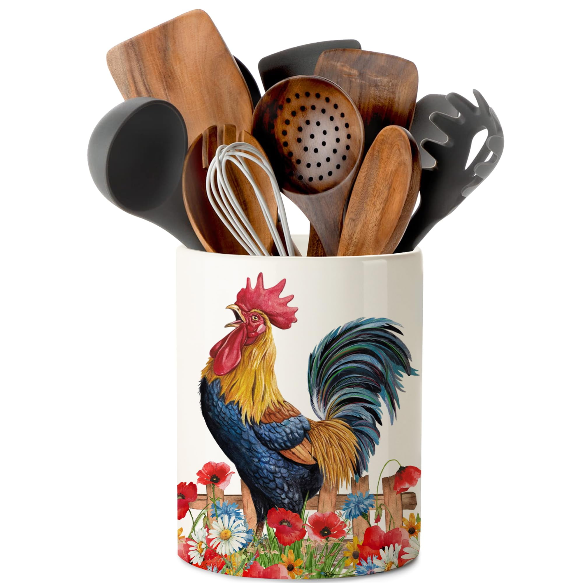 Rooster Kitchen Decor Ceramic Utensil Holder, Cute Rooster Utensils ...