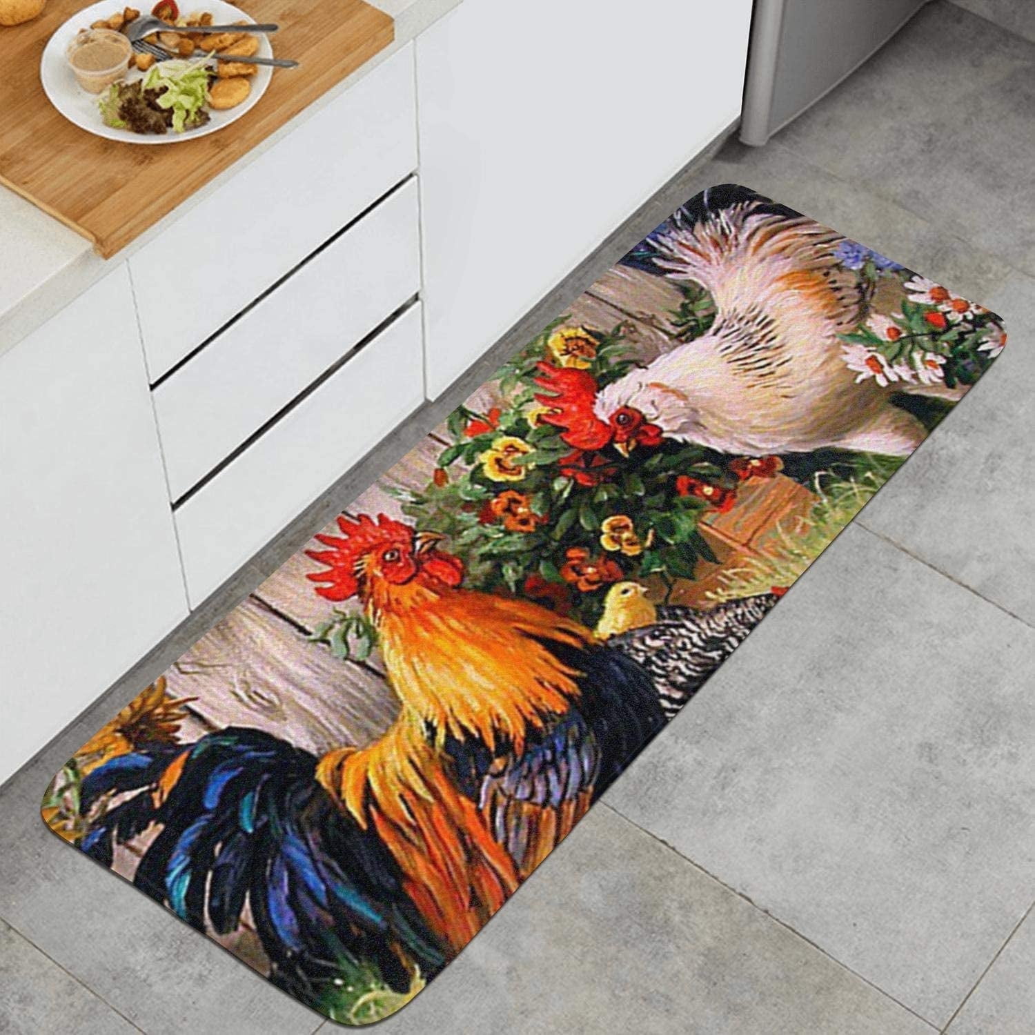 Rooster Kitchen Mat Natural Fiber Chicken Standing Mat Non-Slip Kitchen ...