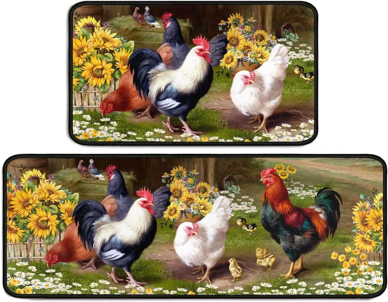 Rooster Kitchen Rug 2 Piece Set Sunflower Decor Kitchen Floor Mat ...