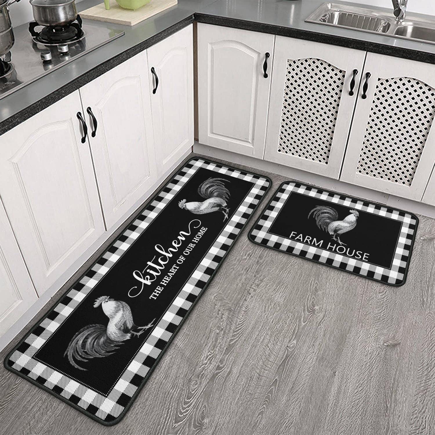 Rooster Farm Indoor Kitchen Rug Decor, 2-Piece Set, Washable Runner ...