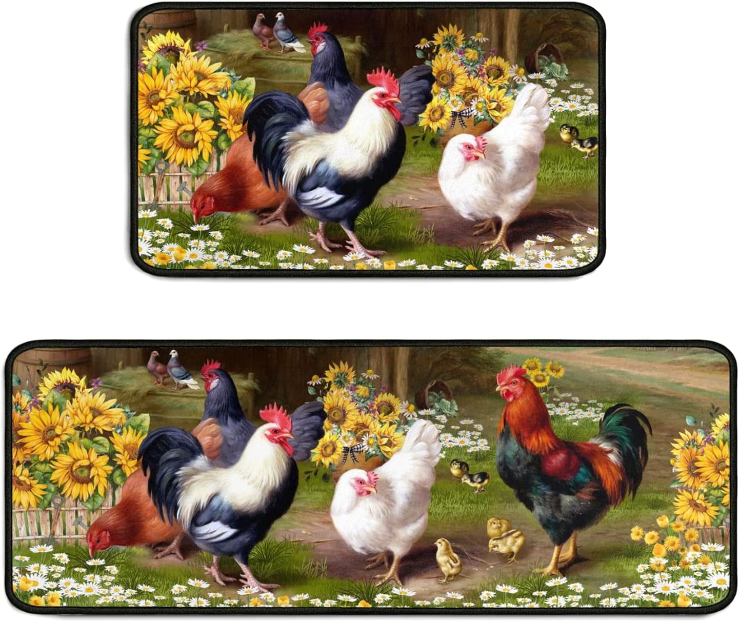 Rooster Kitchen Rug Decor 2 Pieces Set Farmhouse Style Kitchen Mat ...