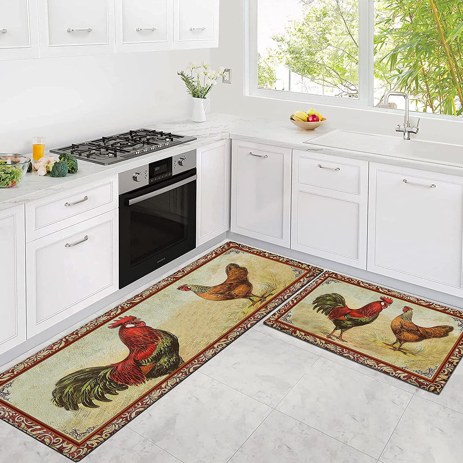 Rooster Kitchen Rug Memory Foam Kitchen Mat Set Of 2, Farmhouse Decor ...