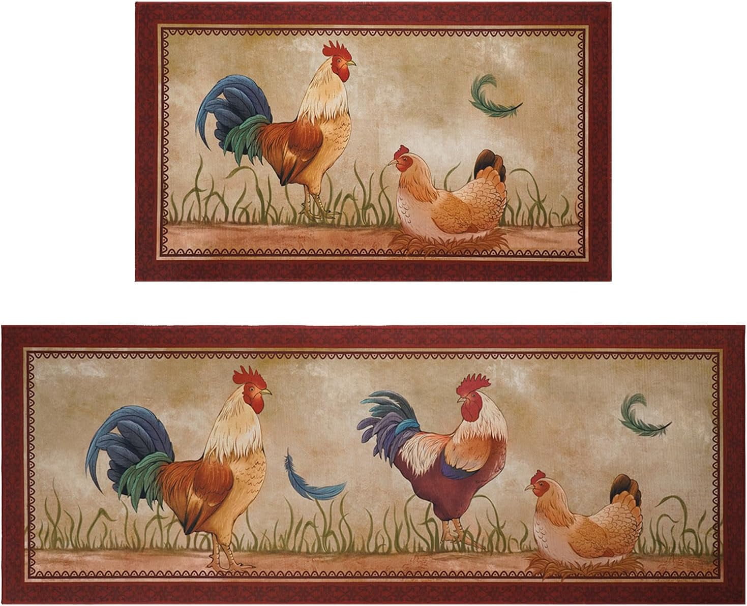 Rooster Kitchen Rug, Unique Rooster and Chicken Kitchen Decor, Vintage ...