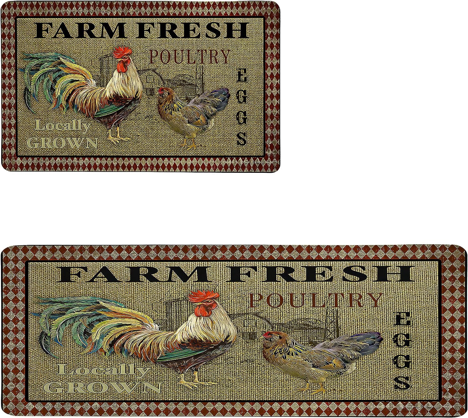 Rooster Kitchen Rugs Cushioned Anti Fatigue Kitchen Floor Mat,Set 2 ...
