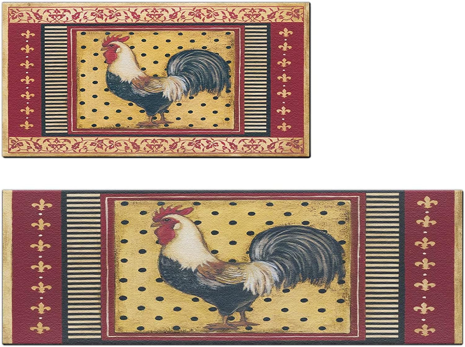 Farmhouse Rooster Kitchen Rugs, Memory Foam Mats, red PVC Leather Set ...