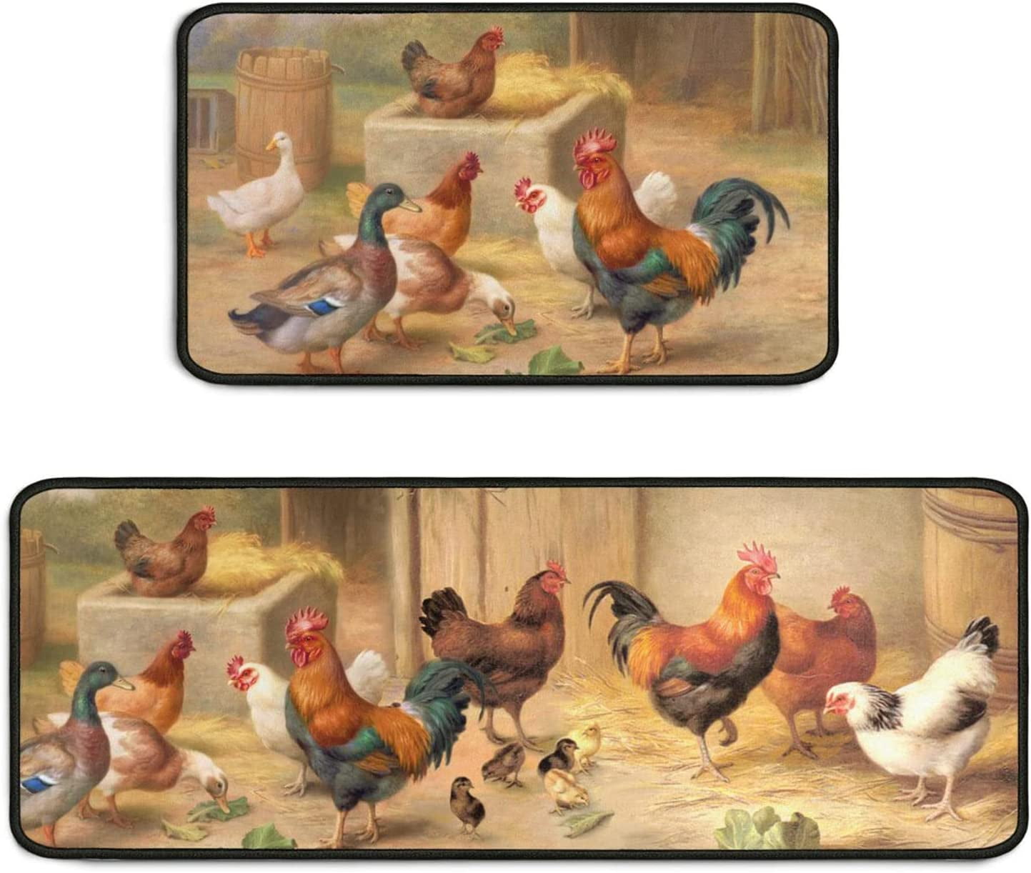 Rooster Kitchen Rugs Set 2 Pieces Non Skid Kitchen Floor Rug and Mat ...