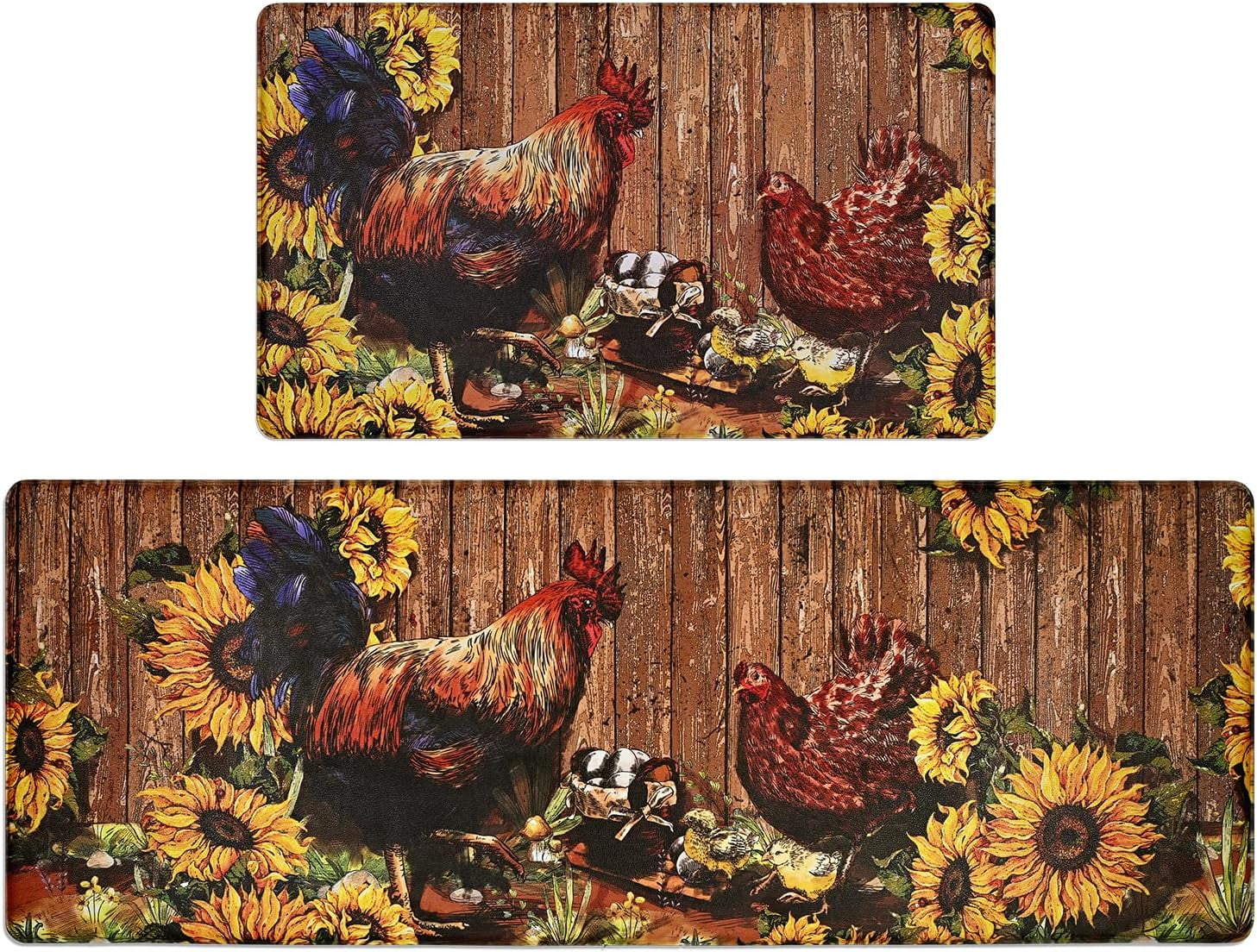 Rooster Kitchen Rugs Sets of 2，Farmhouse Anti-Fatigue Kitchen Mats for ...