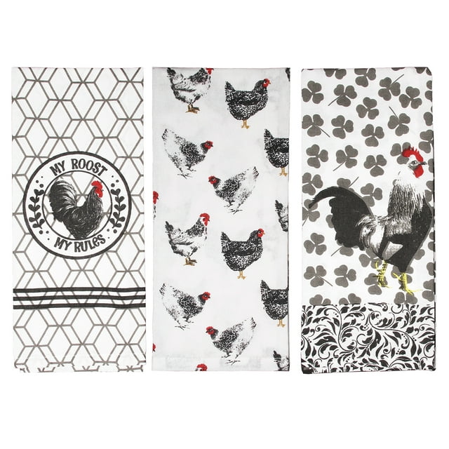 Country Farm Theme Decorative Rooster Kitchen Towels Set, Red Black ...