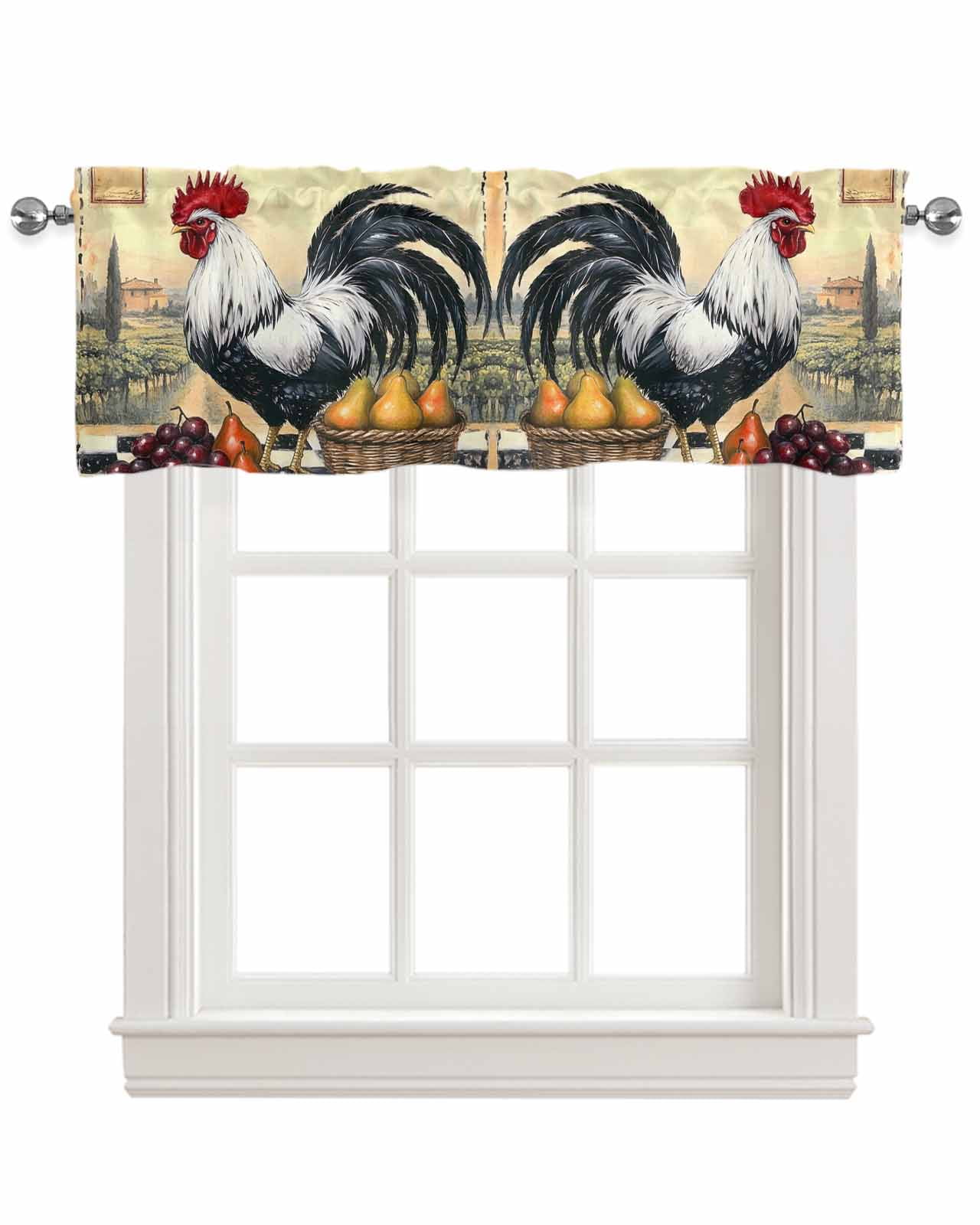 Rooster Kitchen Valances for Windows Farmhouse Linen Window Valance ...