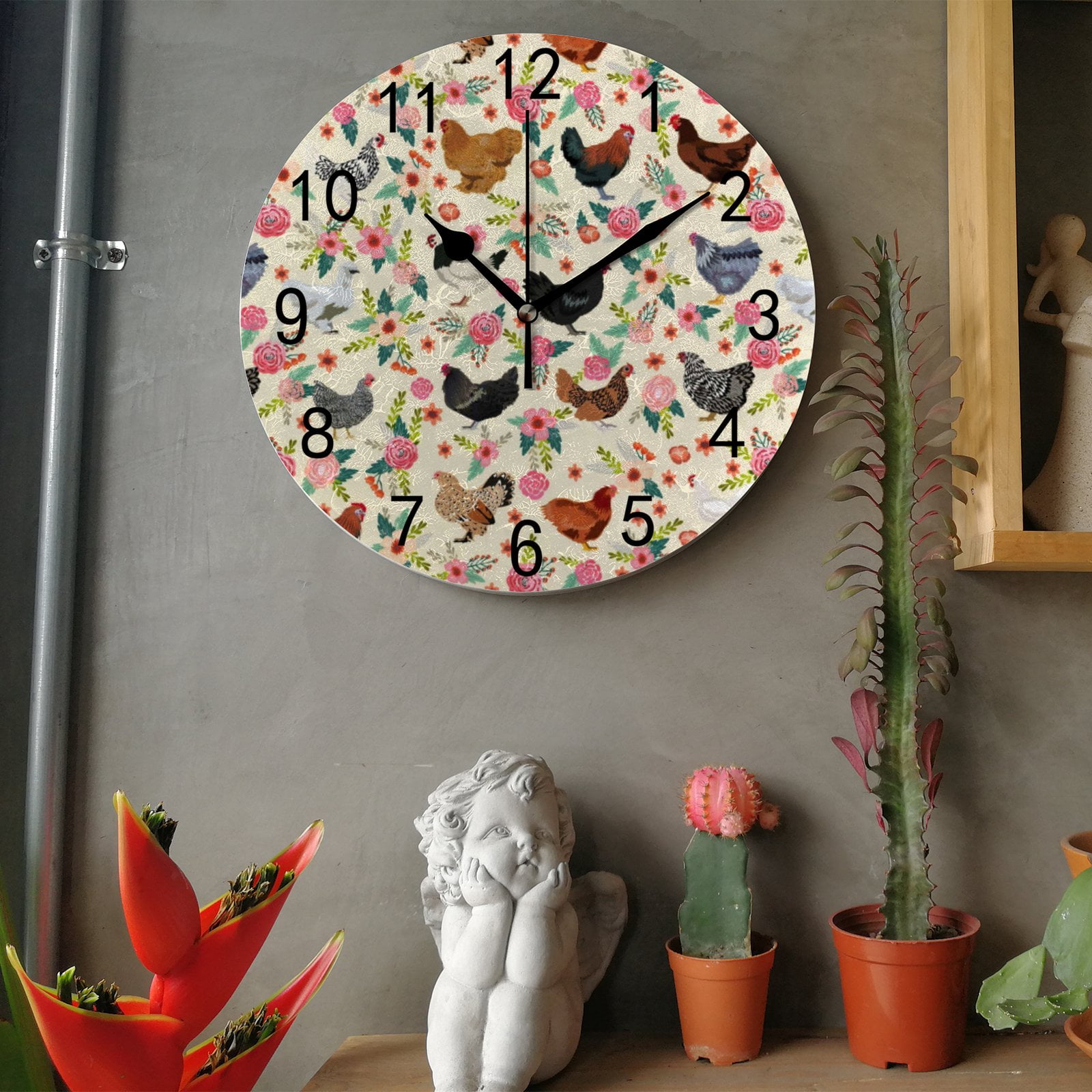 Rooster Kitchen Wall Clock, Silent Non Ticking 10 Inch Wall Clocks ...
