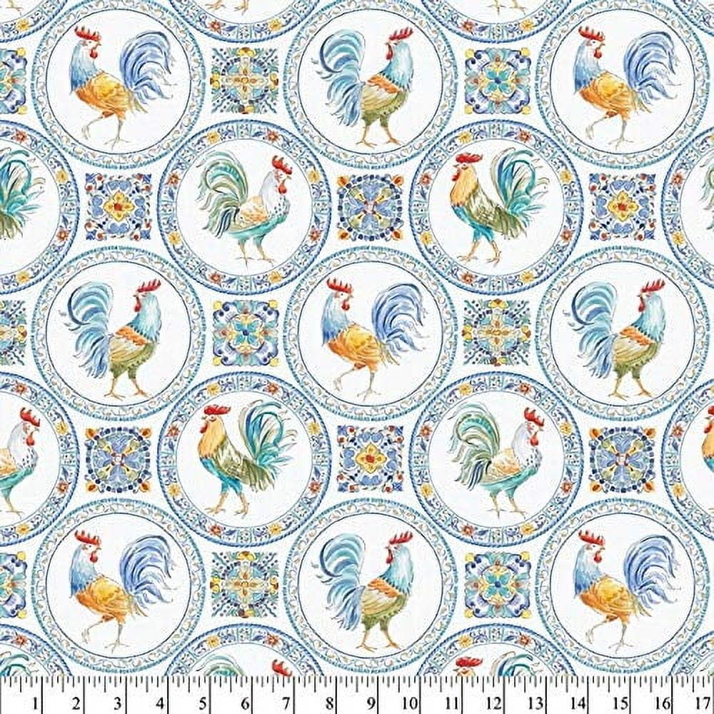 Rooster Medallion Cotton Fabric by The Yard, Precut 1 Yard Pieces ...