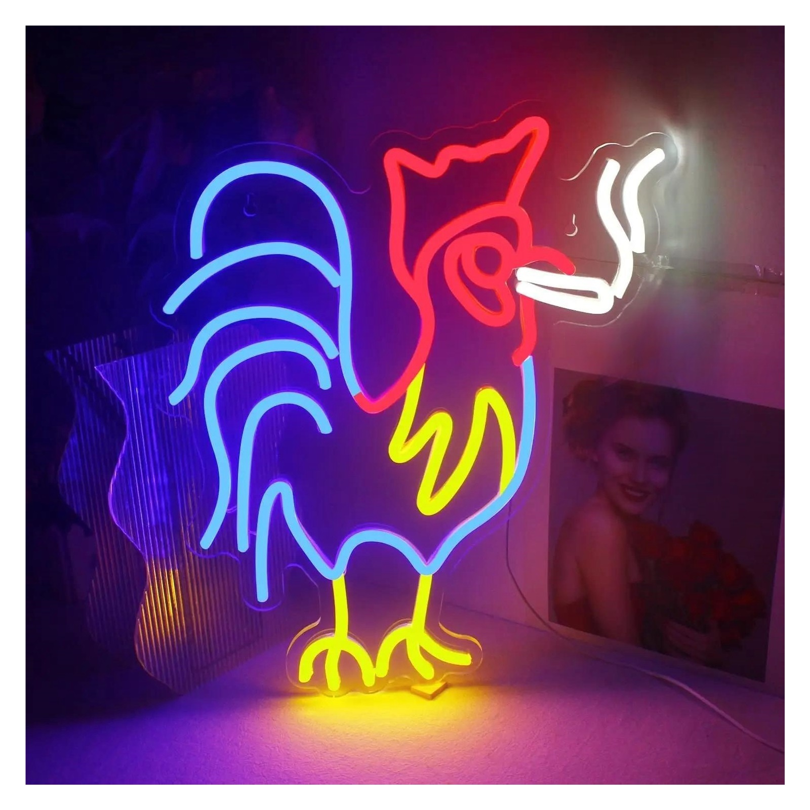 Rooster Neon Sign Chicken LED Light For Wall Decor Animal Lamp Room ...