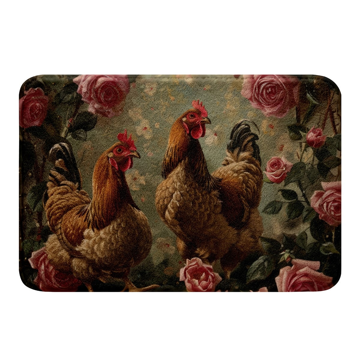 Rooster Outdoor Rug Pink Rose Bath Mat 16"x24",Farm Animals Bath Rugs ...