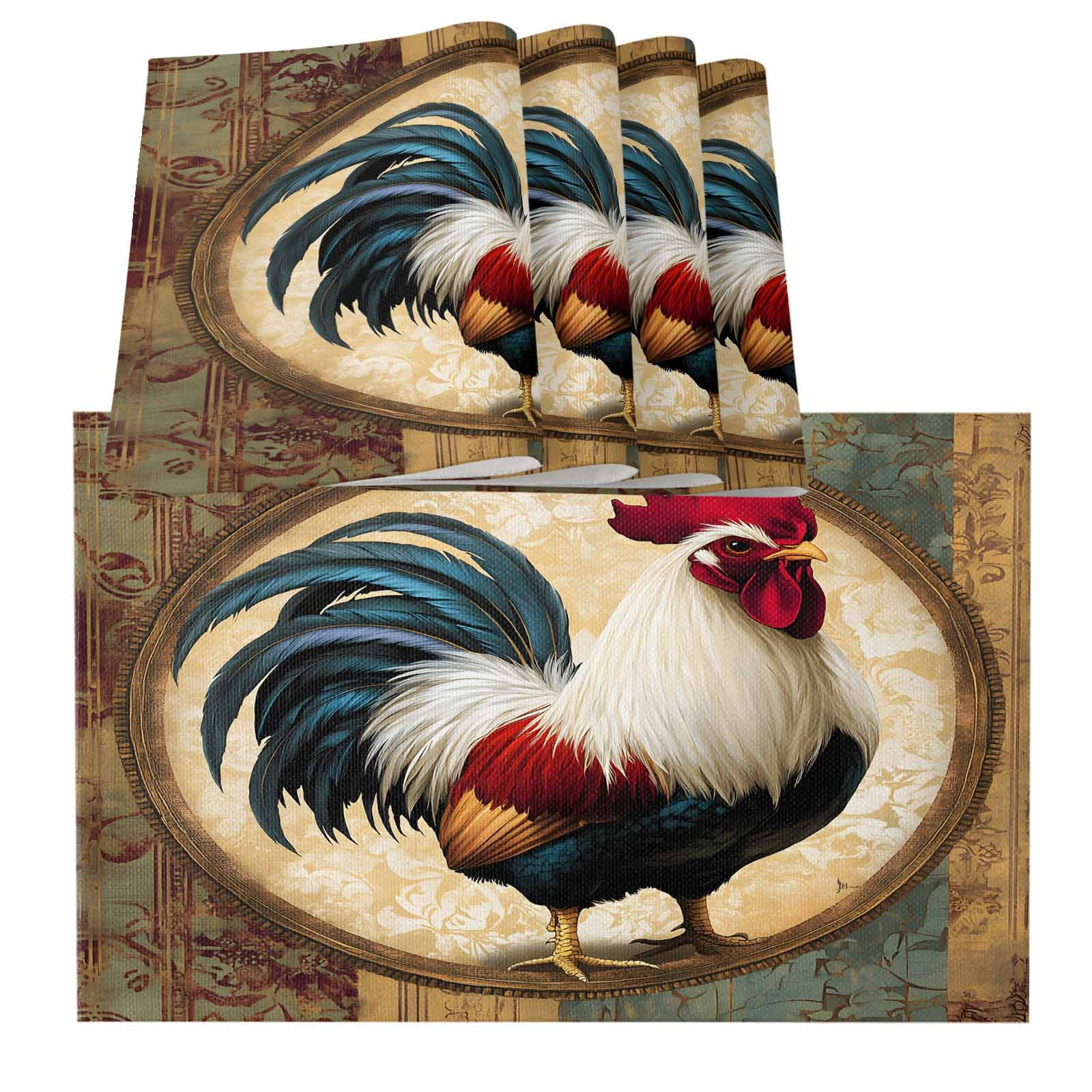 Rooster Placemats for Dinning Table Set of 4, Vintage Rustic Farmhouse ...