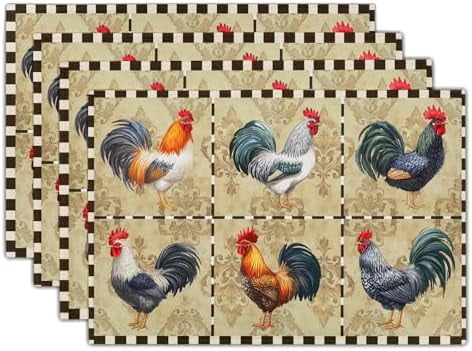 Rooster Placemats Set of 4-12 x 18 Inch Farm Animal Chicken Cotton ...