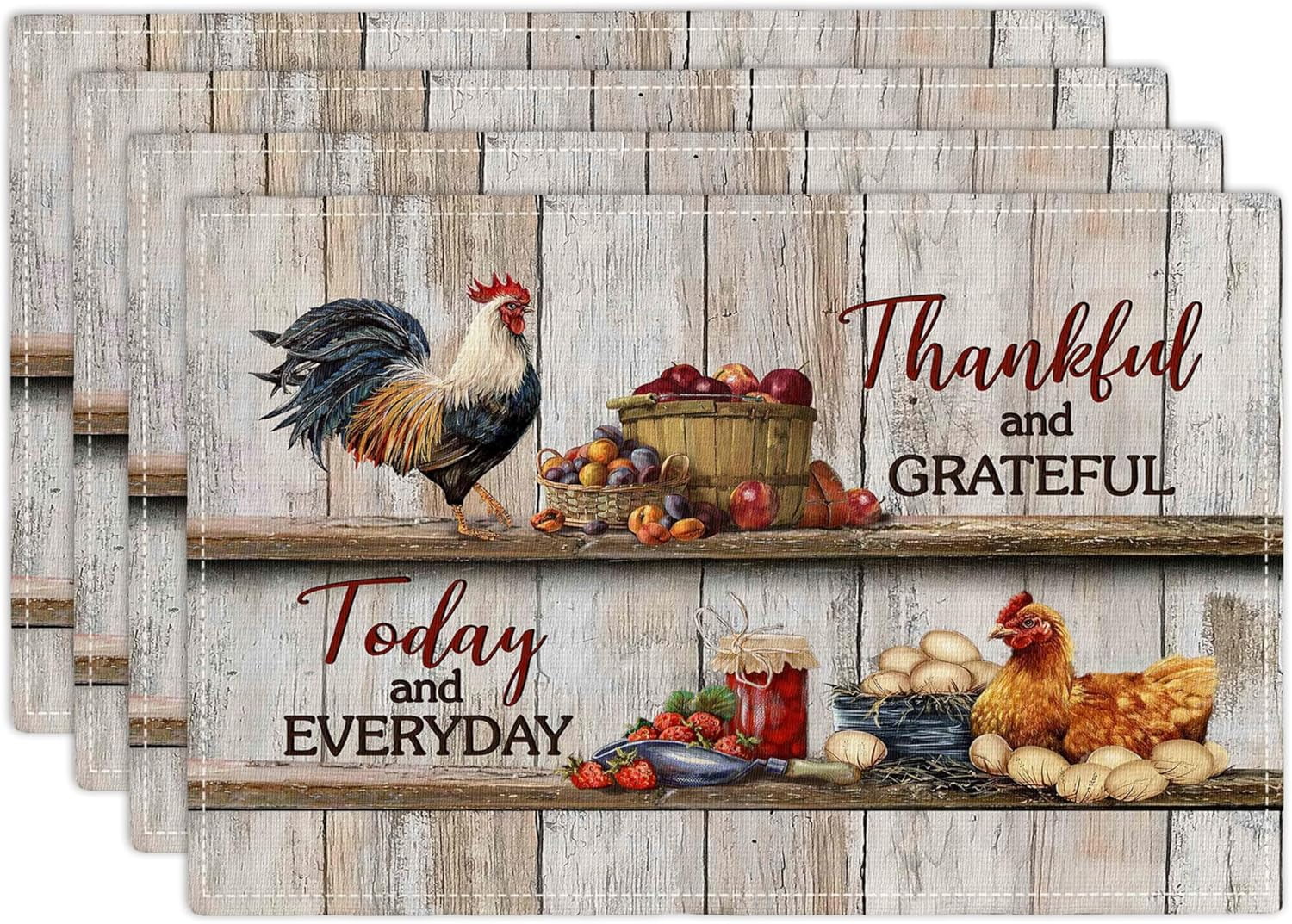 Rooster Placemats Set of 4 Farmhouse Chicken Table Mats Country Hen ...