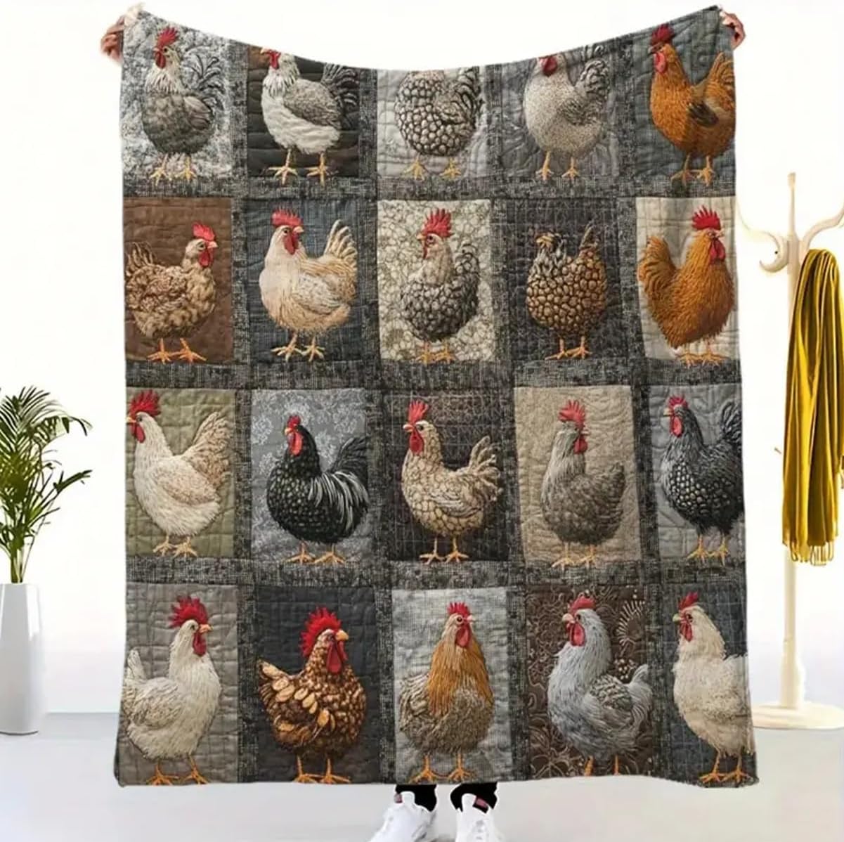 Rooster Print Blanket, Cozy Vintage Chicken Quilt Blanket, Soft Chicken ...
