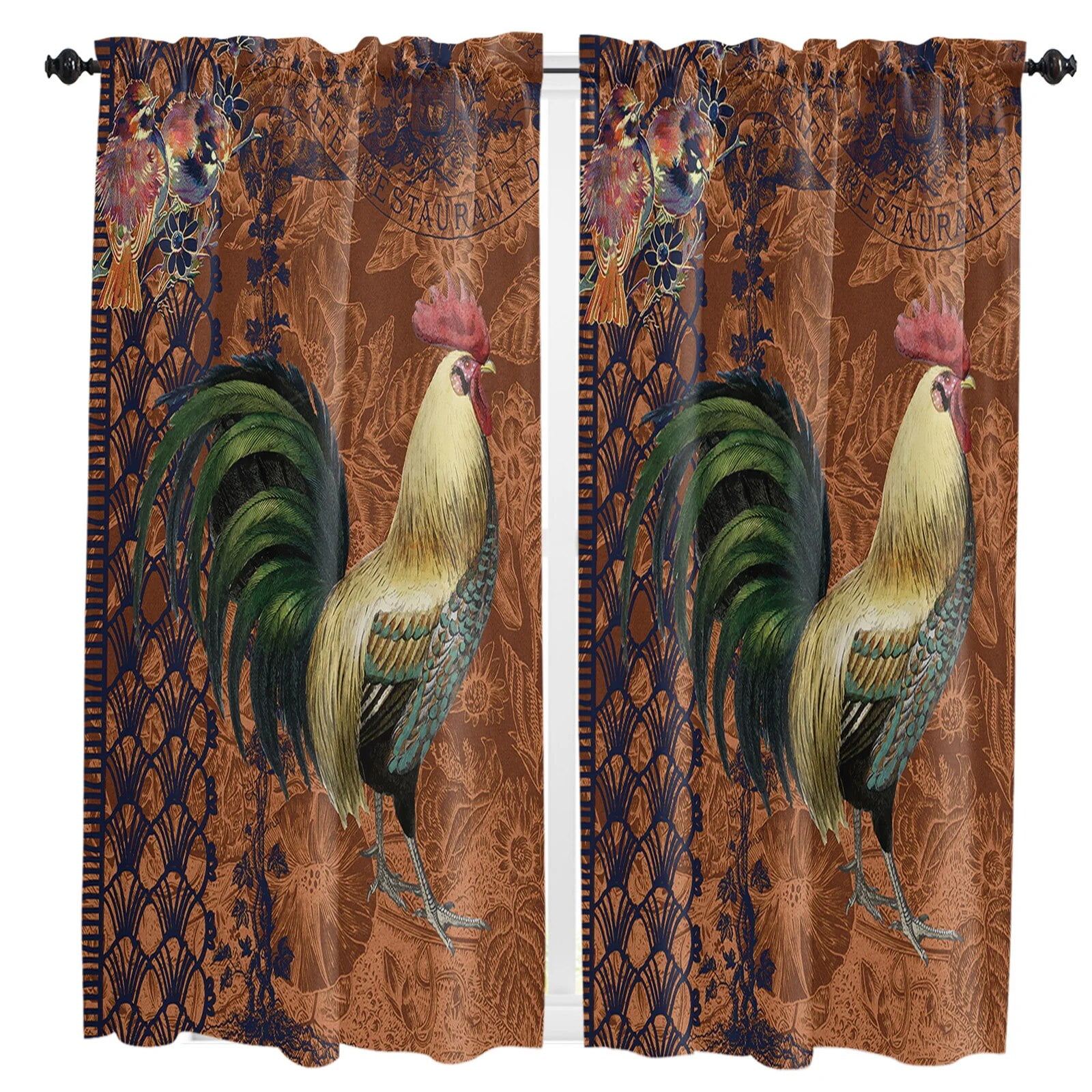 Rooster Retro Pattern Brown Curtain Home Decoration Living Room Short ...