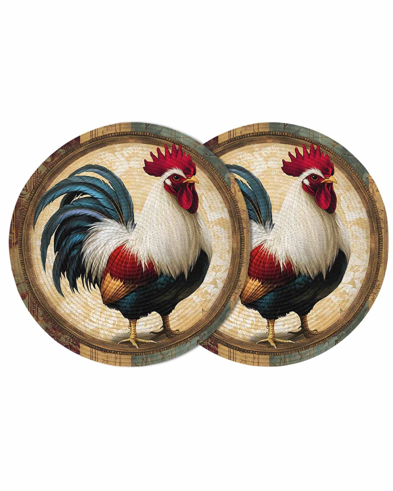 Rooster Round 13 Inch Placemats Set of 2, Vintage Rustic Farmhouse ...