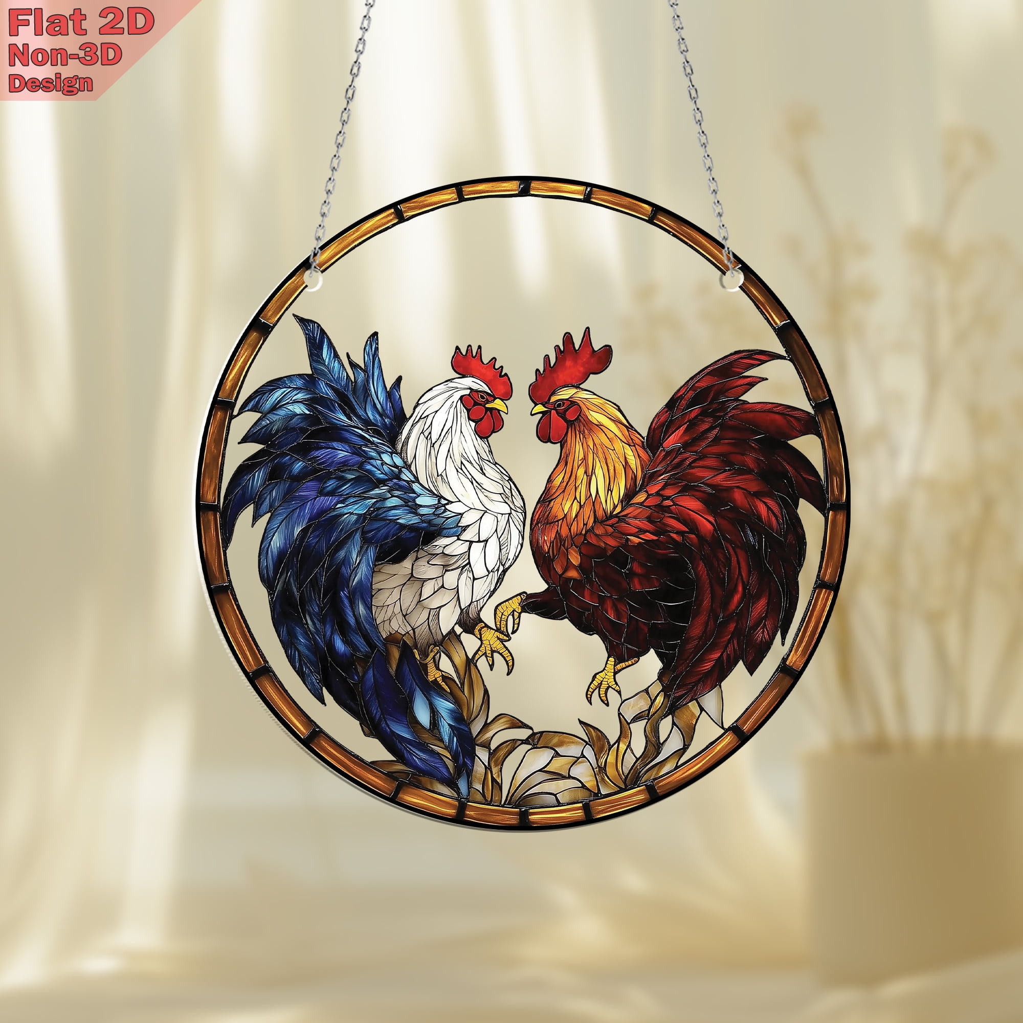 Rooster Stained Glass Effect Acrylic Window Hanging – Farmhouse Sun ...