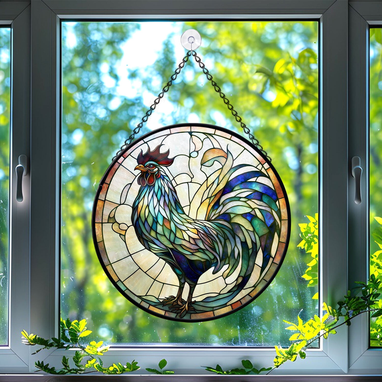 Rooster Stained Glass Suncatcher, Rooster Glass Suncatchers for Windows ...