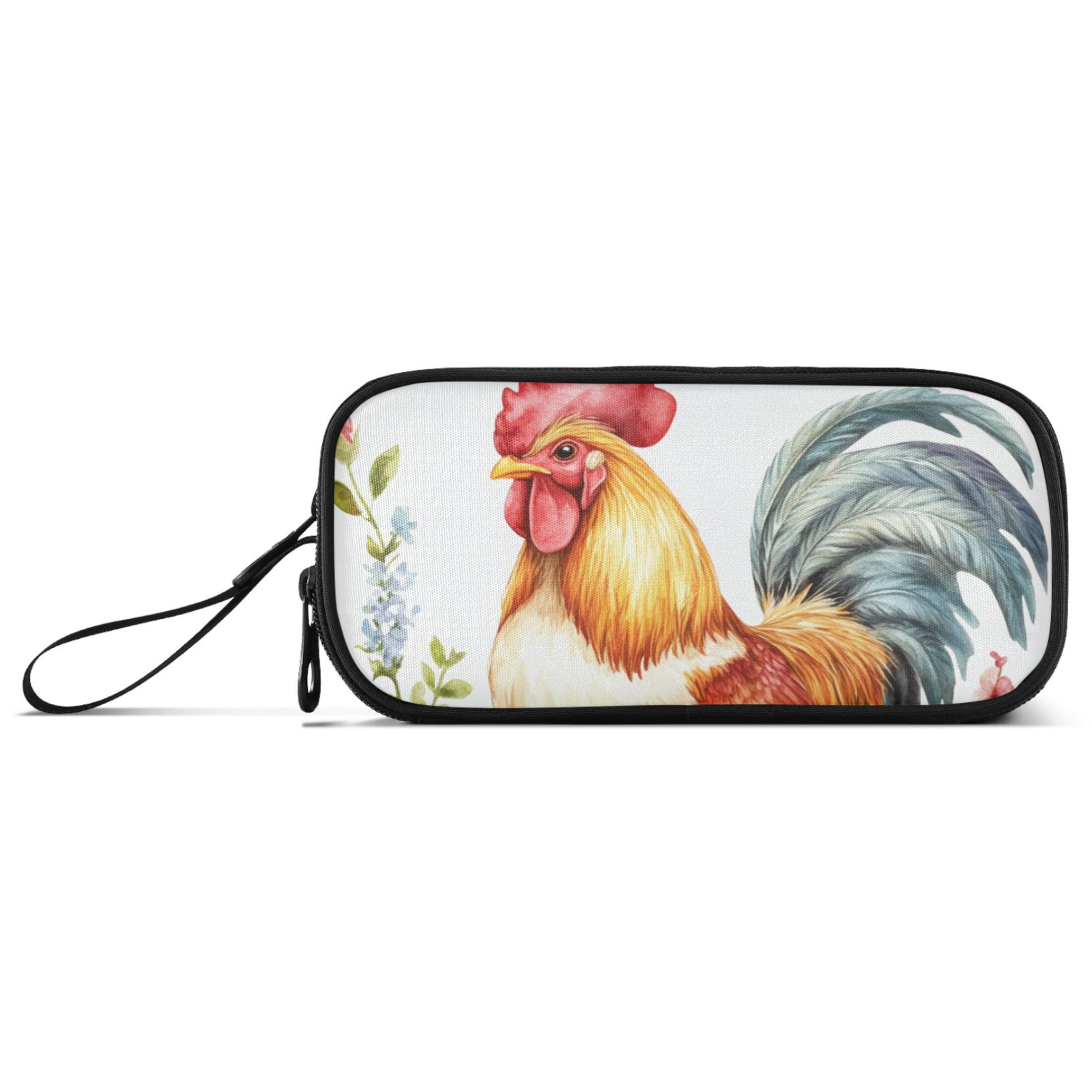 Rooster Stand on Flowers Pencil Case Stationary Holder Pen Bag Pencil ...