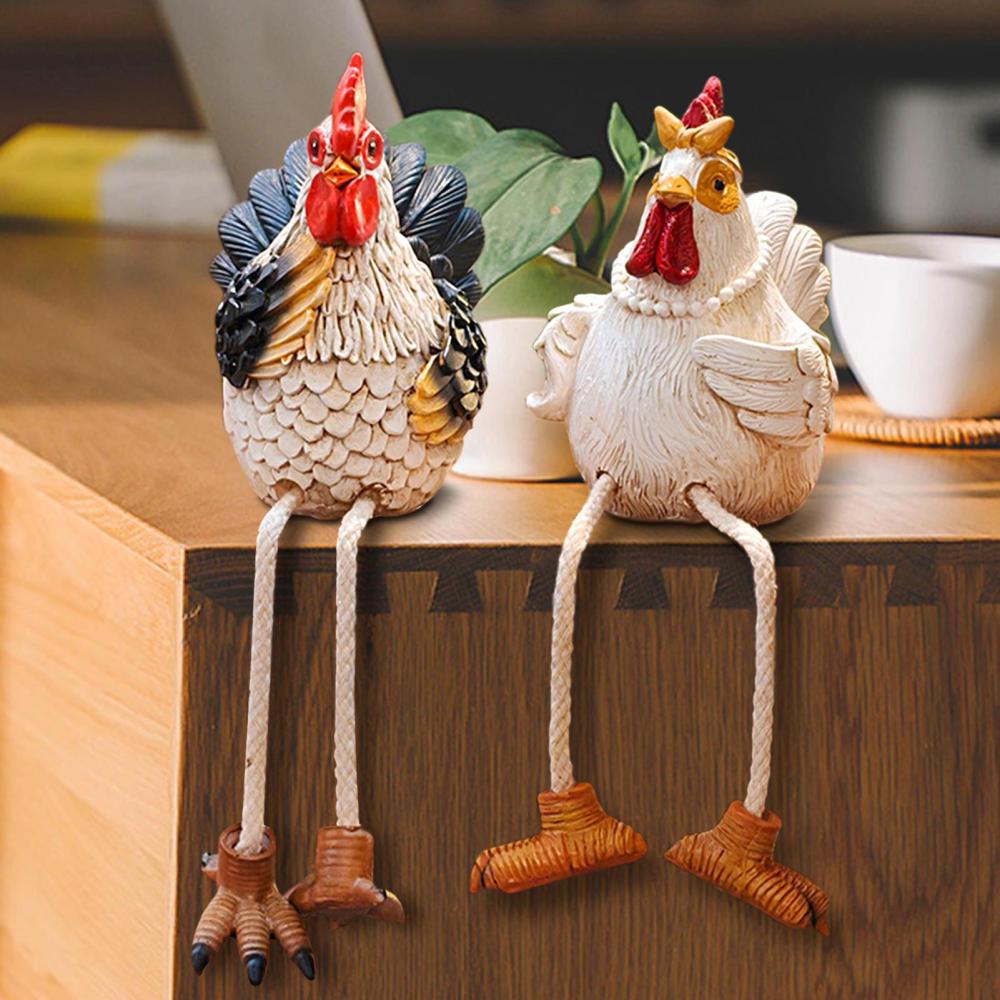Rooster Statue 2 Pieces Rooster Hen Statue Animal Yard Artwork Resin ...