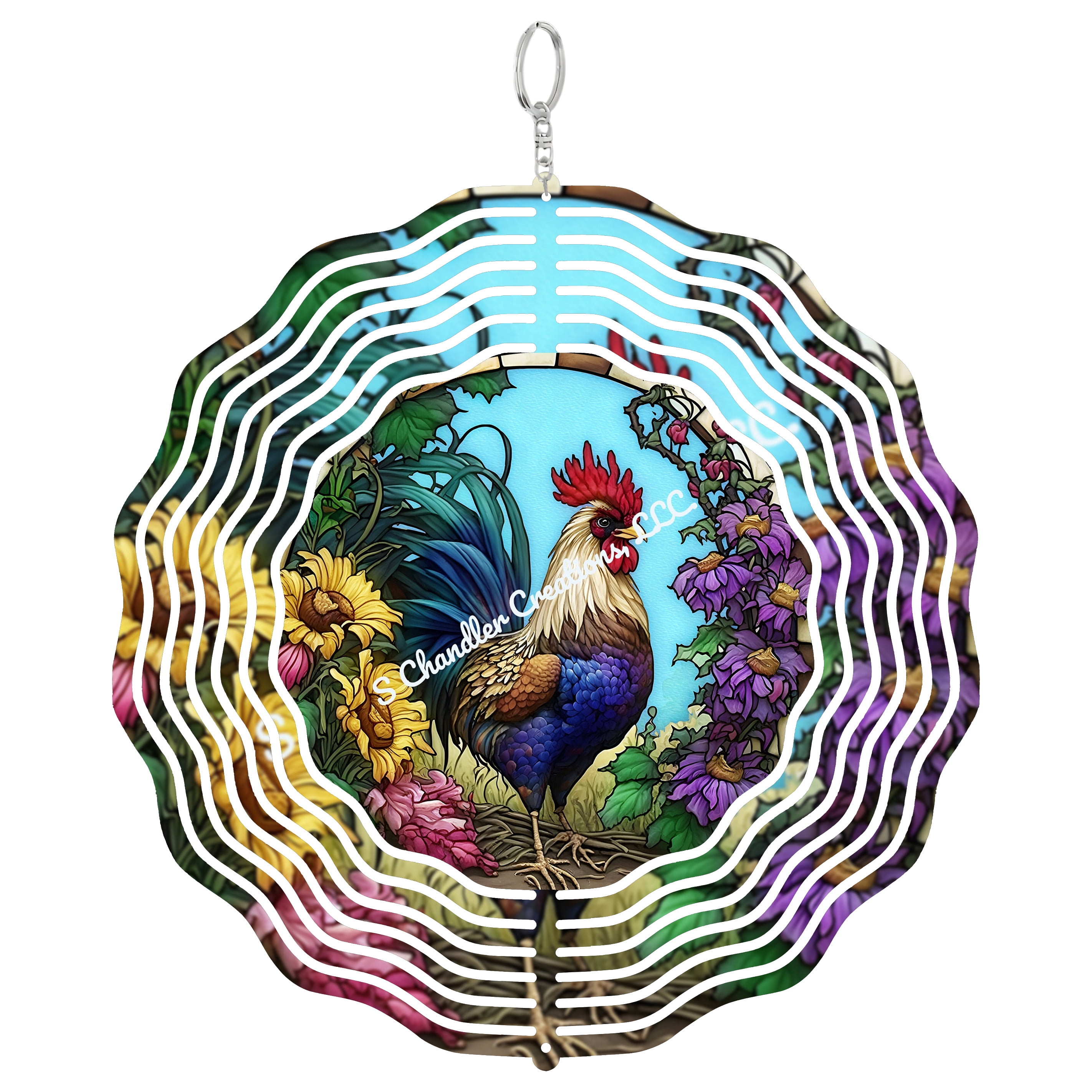 Rooster Sunflower Farm 3D Wind Spinner Country Style Stainless Steel ...