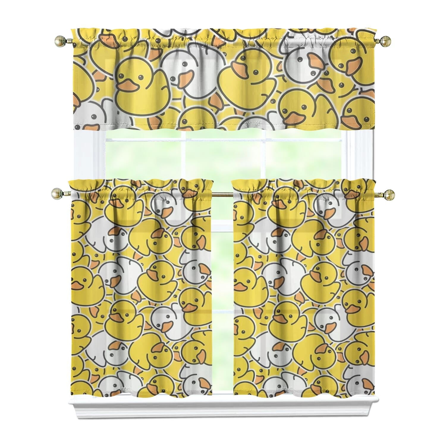 Rooster & Sunflowers Print Kitchen Curtains - 3-Piece Farmhouse Set ...