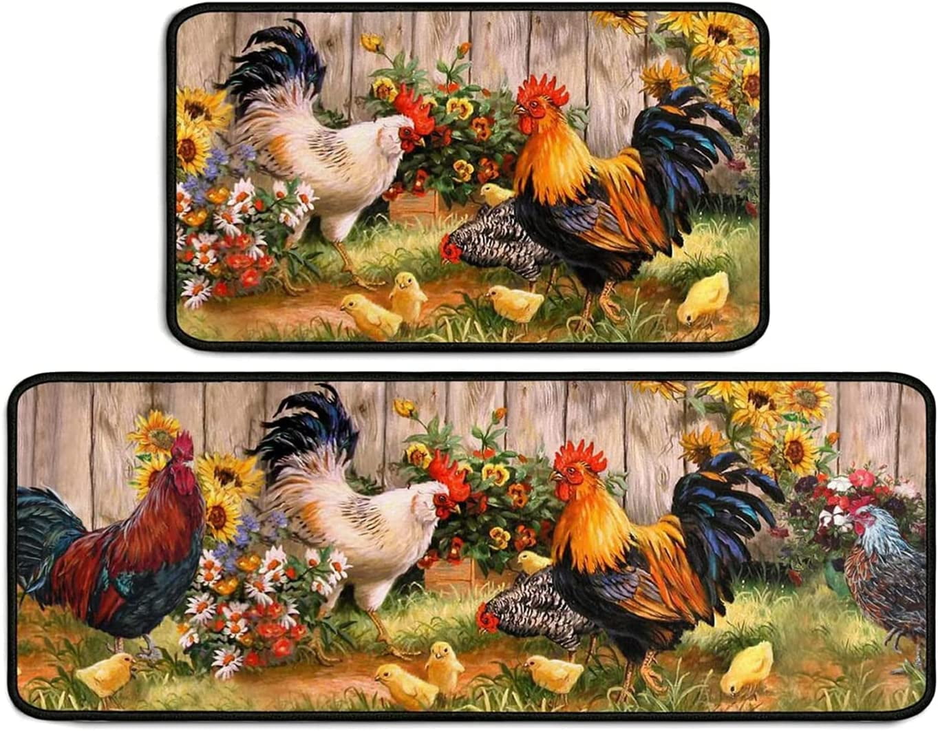 Rooster Theme Kitchen Rug 2 Piece Set, Farmhouse Decor Kitchen Floor ...