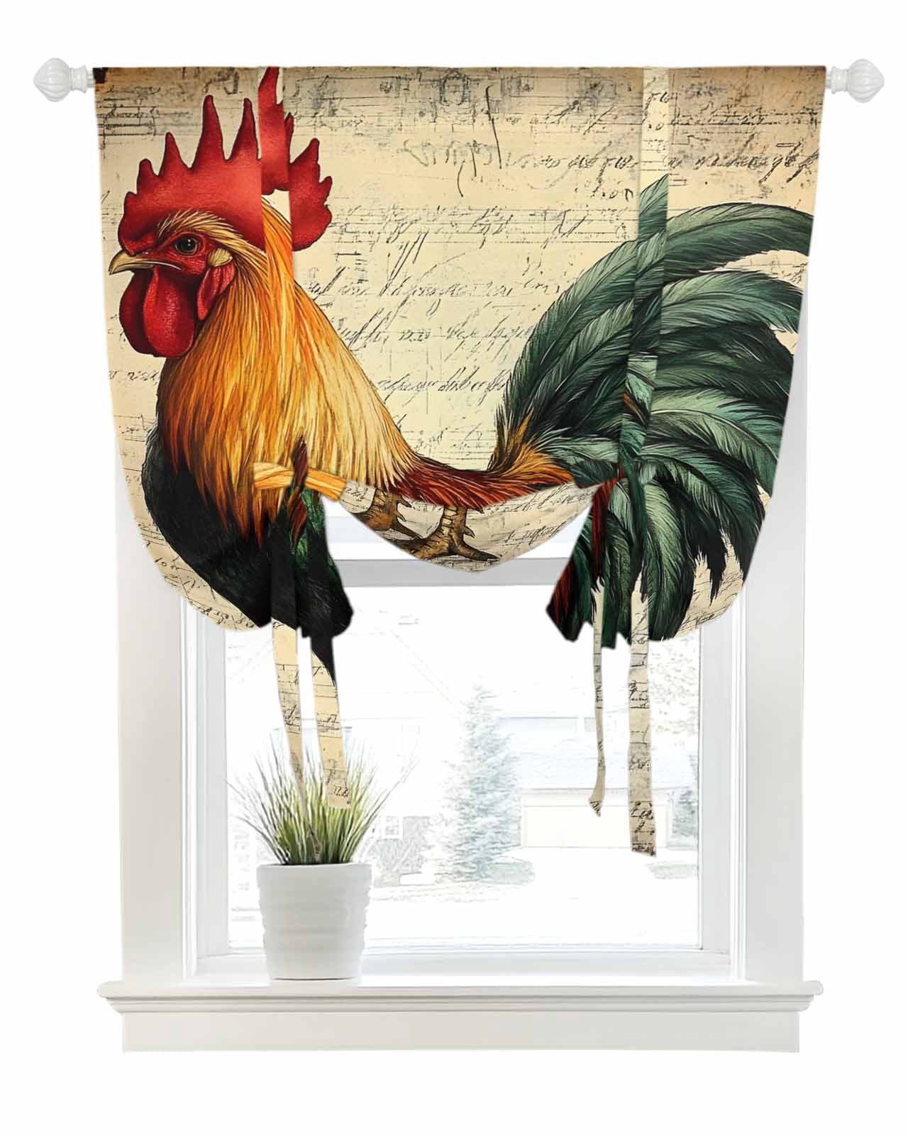 Rooster Tie Up Curtains for Window, Thermal Insulted Balloon Shade ...
