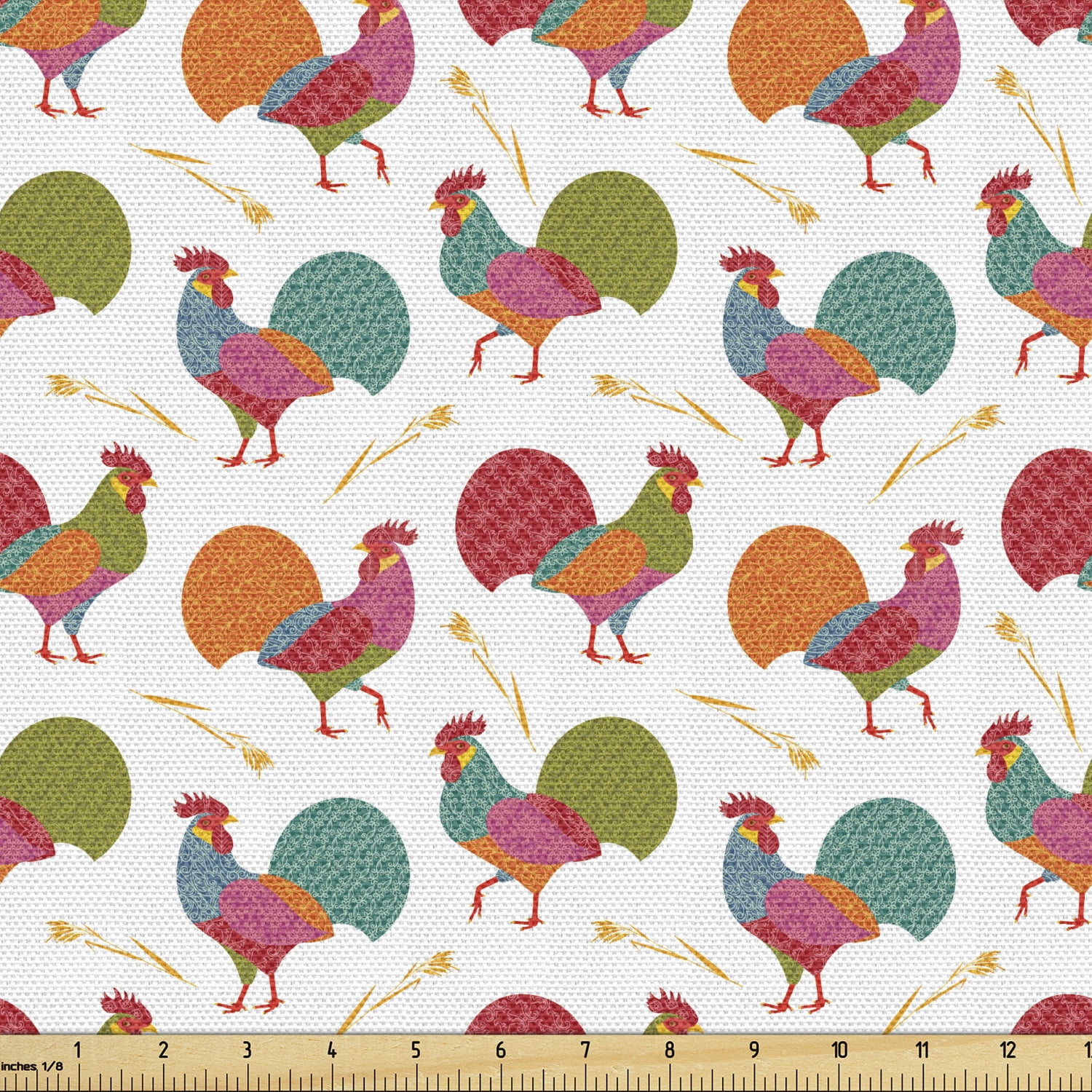 Ambesonne Rooster Fabric by the Yard Upholstery, Agriculture Harvest ...