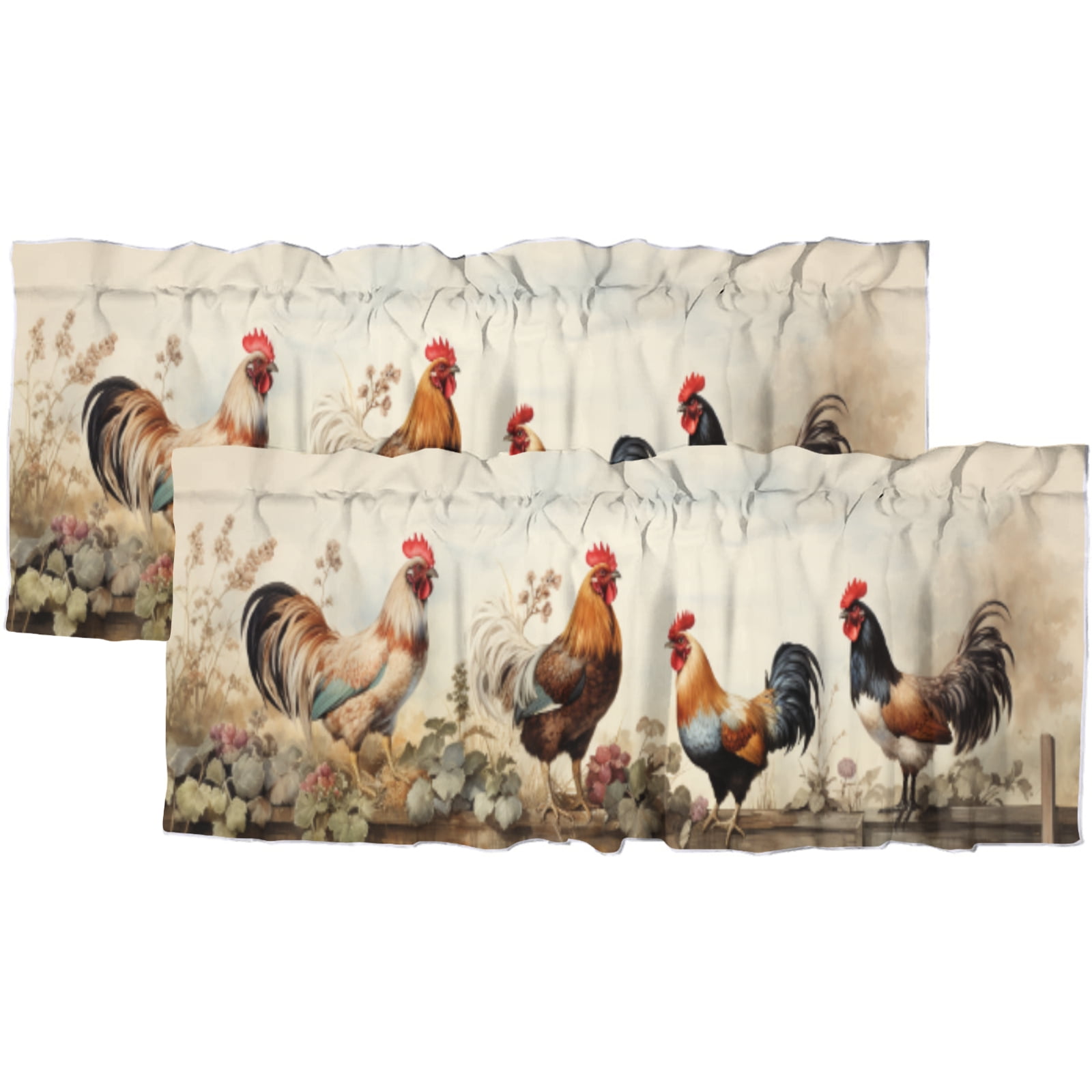 Rooster Valance Rod Pocket Window Curtain for Kitchen Chicken Farm ...