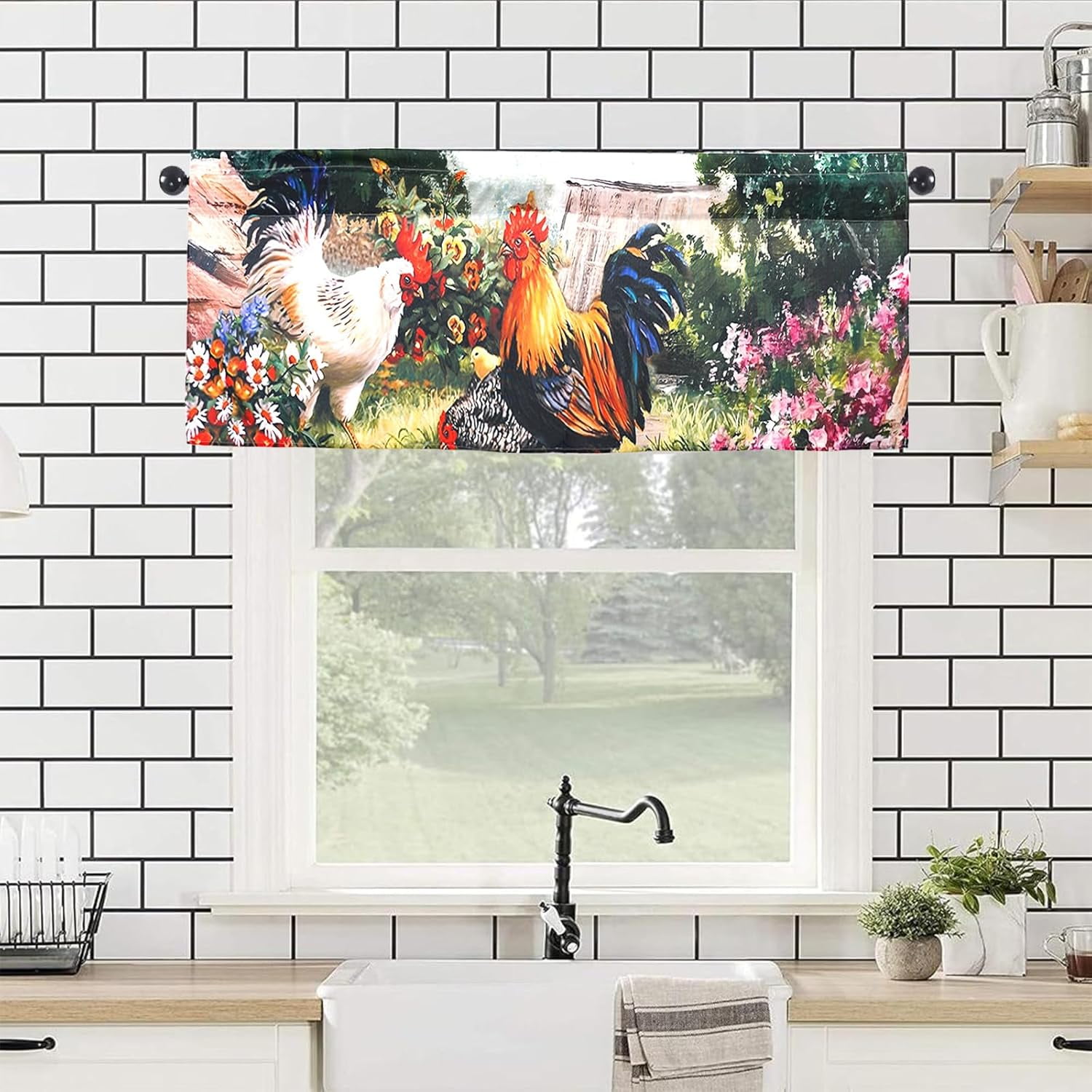 Rooster Valances 54" W x 18" L - Chicken Rooster Kitchen Curtains ...