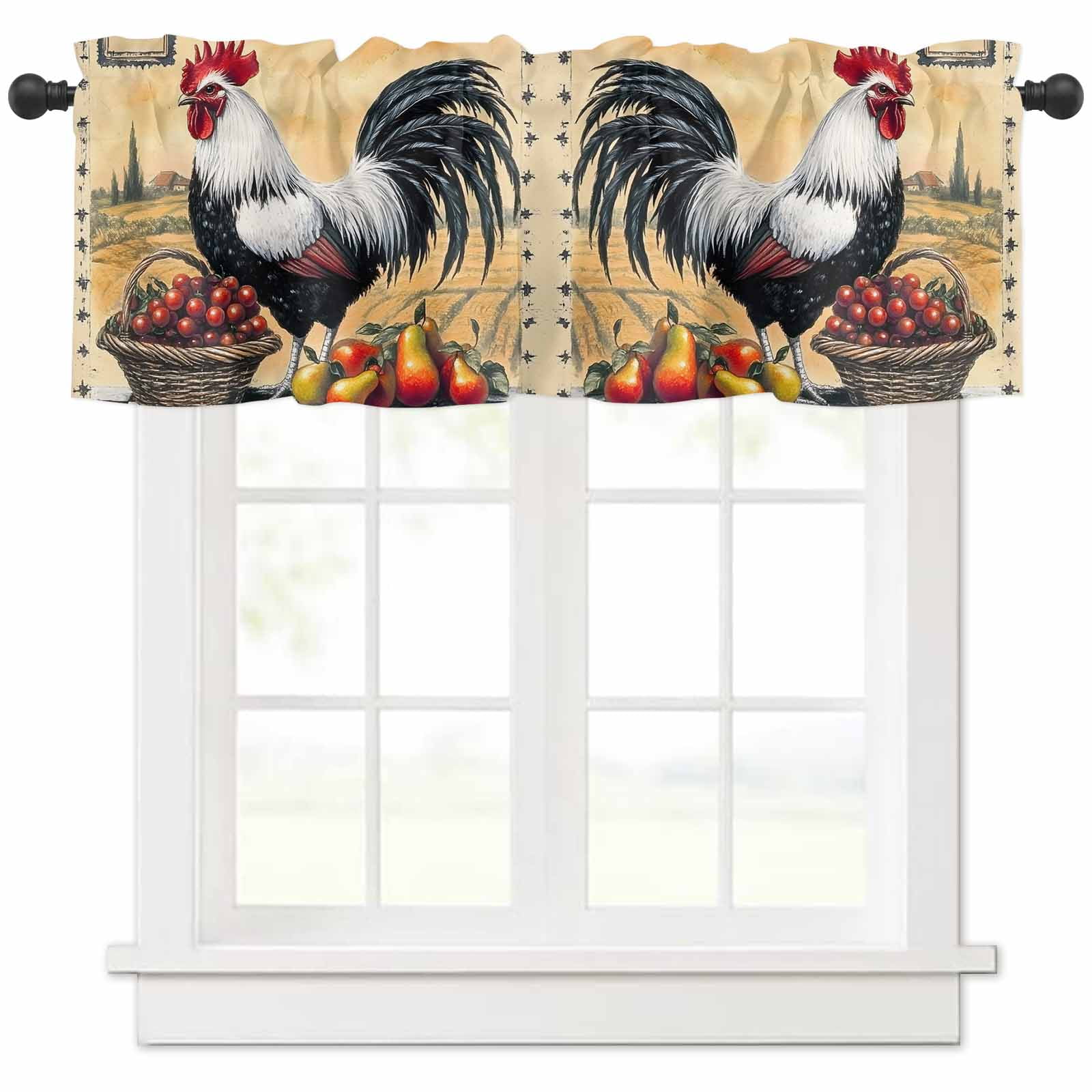 Rooster Valances for Windows Farmhouse Kitchen Curtains Valances Rod ...