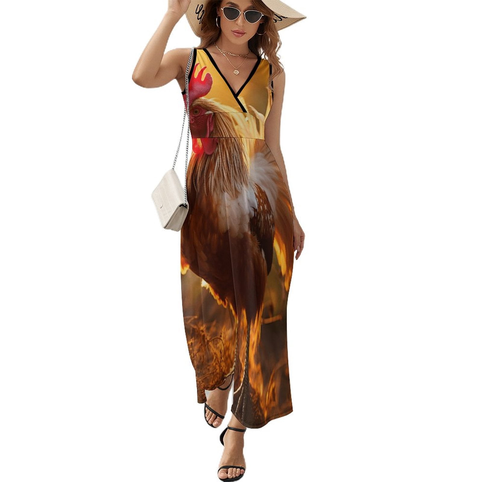 Rooster Vintage Barn Colorful Flowers Sleeveless Dress Female Clothing ...