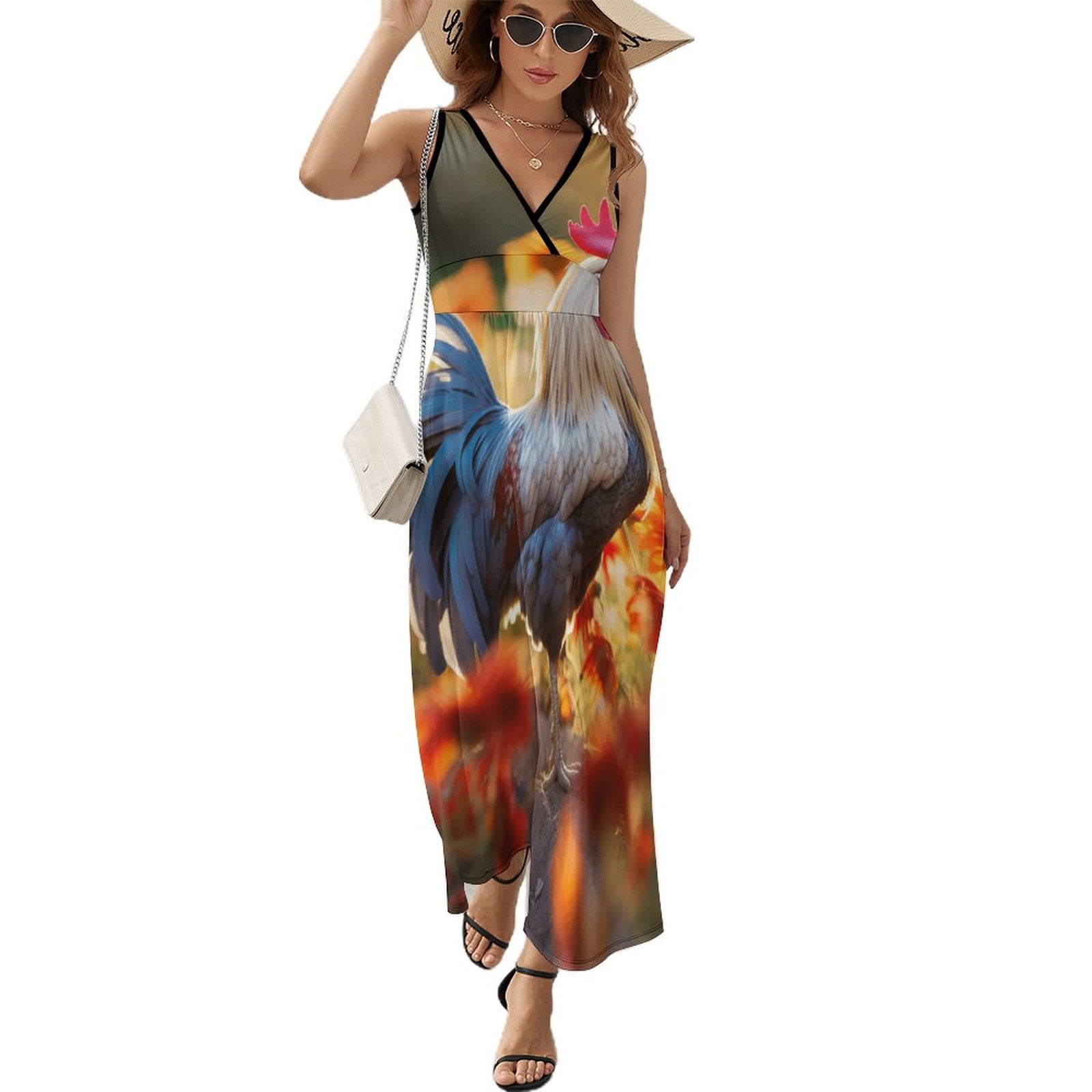 Rooster Vintage Barn Colorful Flowers Sleeveless Dress Woman Fashion ...