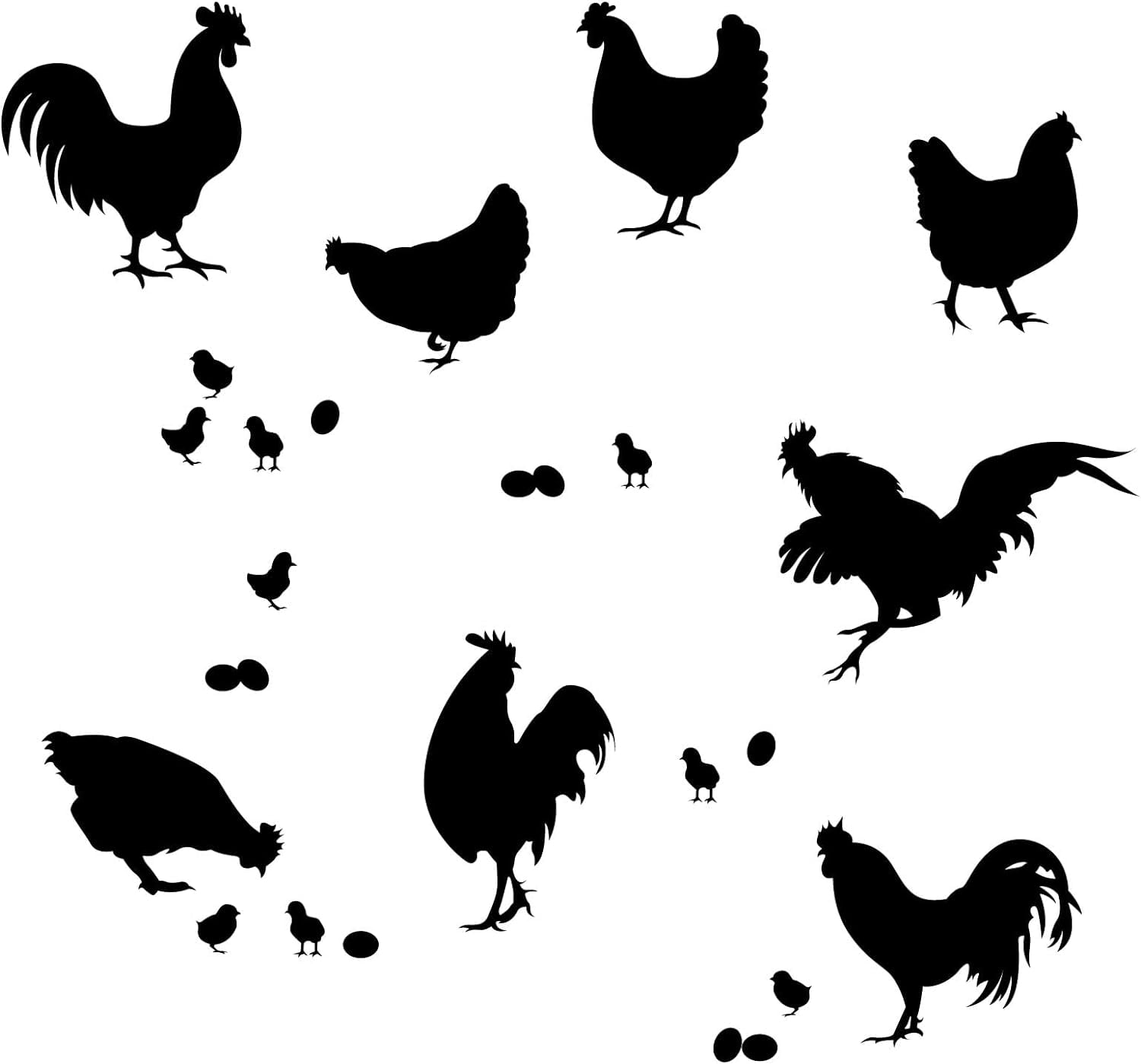 Rooster Wall Decals Chicken Art Decals Rooster and Hen with Chicks Wall ...