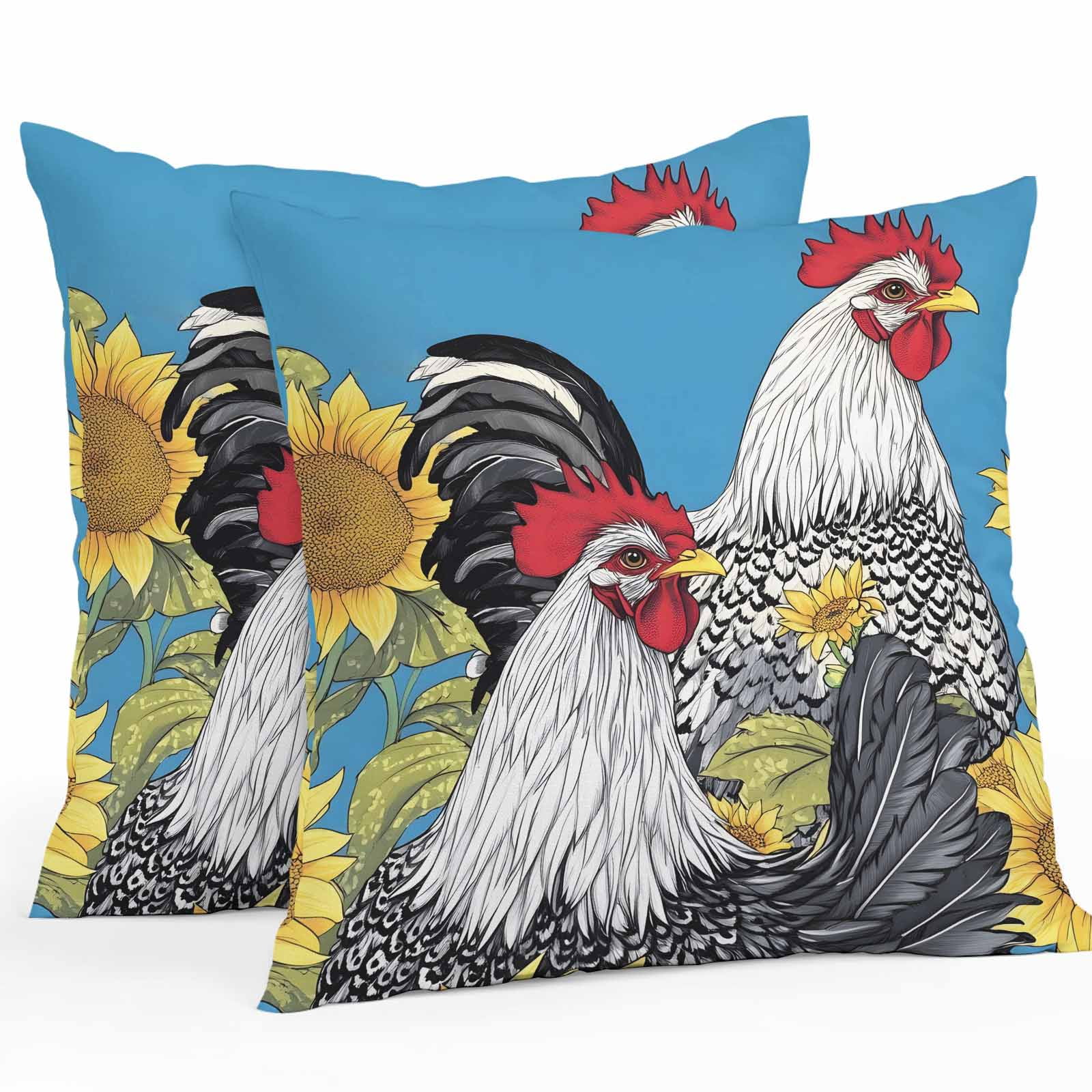 Rooster Waterproof Outdoor Throw Pillow Covers 20''x20'' Pack 2, Pillow Cases Throw Cushion ...