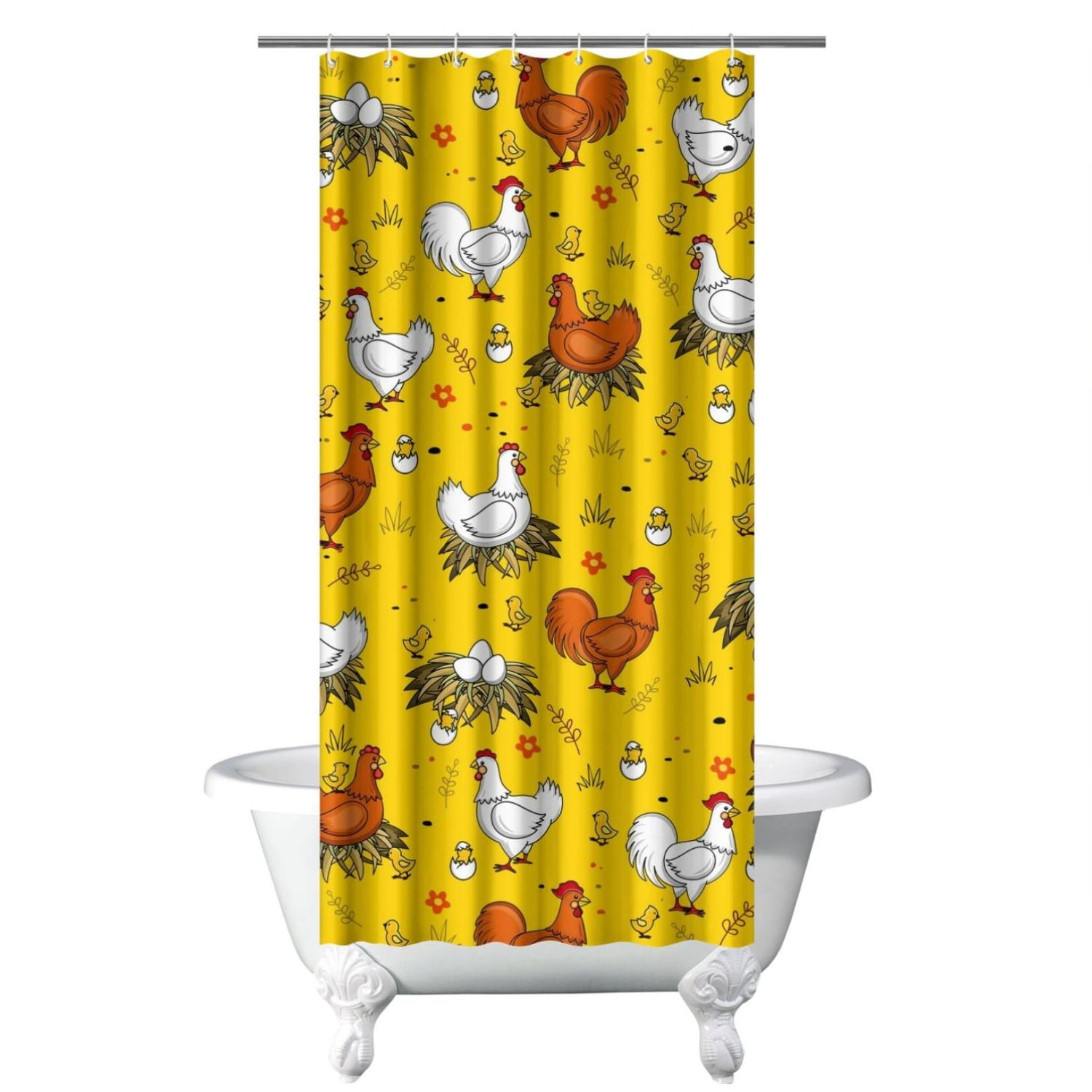 Rooster & Wildflowers Shower Curtain - Waterproof Rustic Bathroom Drape ...