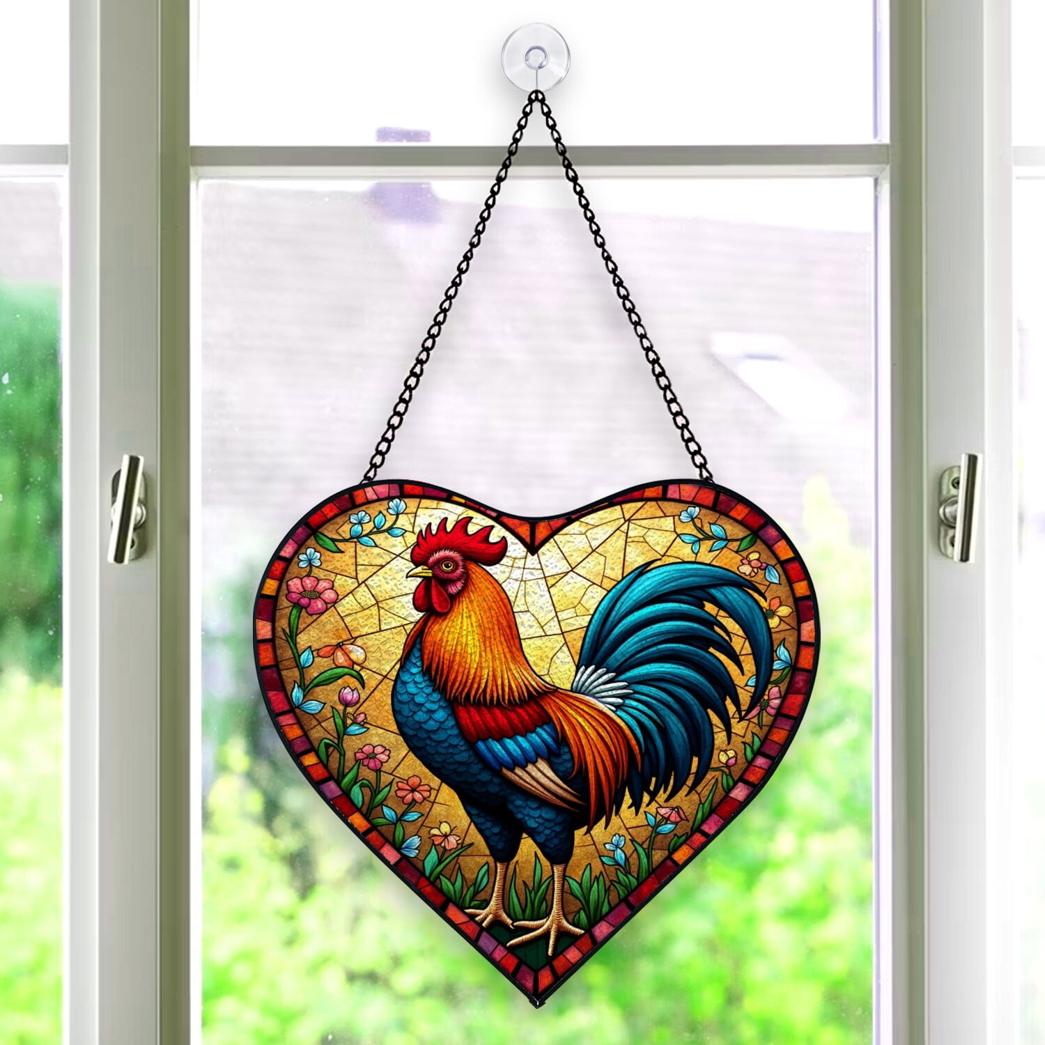 Rooster Window Hanging Stained Glass Chirstmas, Rooster Suncatchers for ...