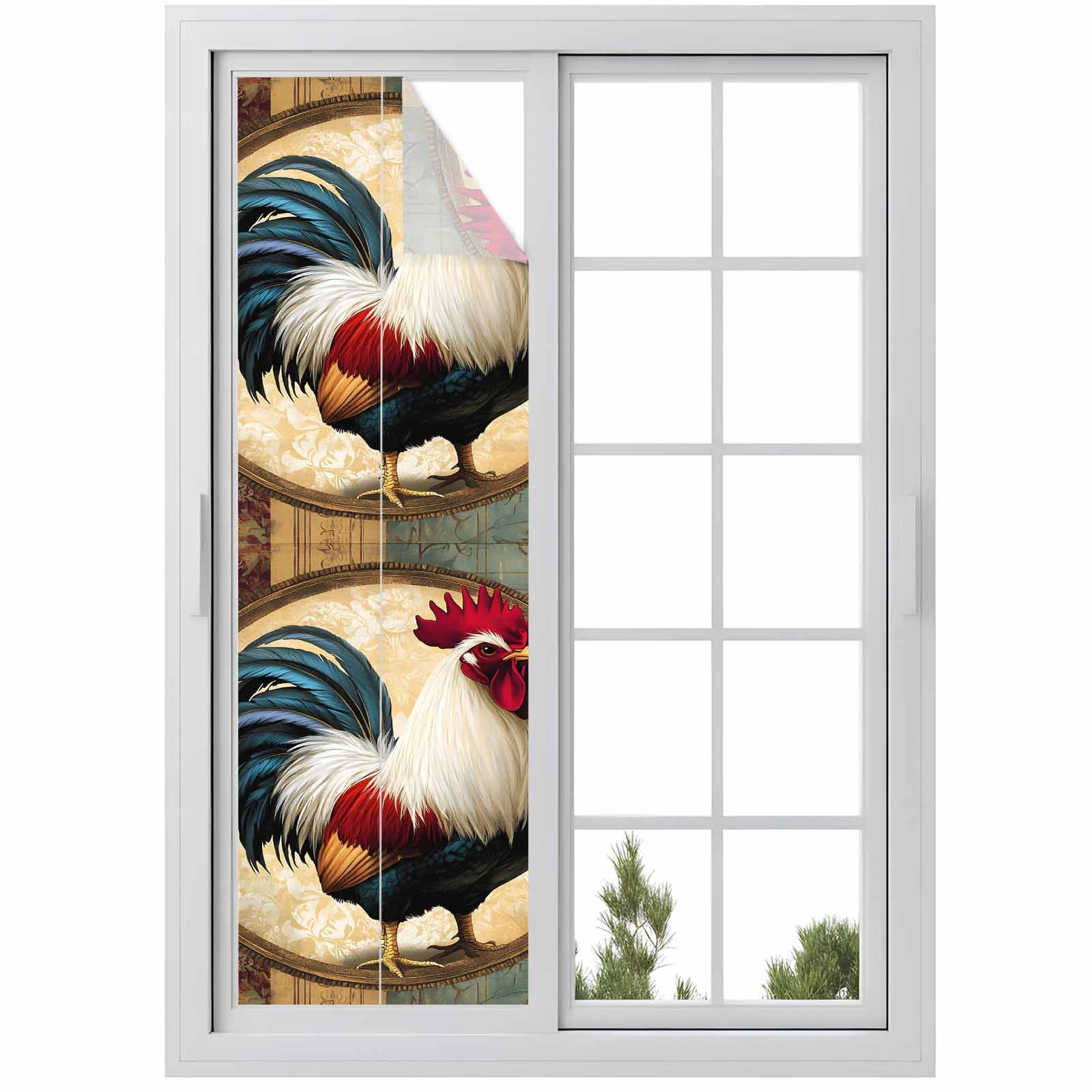 Rooster Window Privacy Film, Vintage Rustic Farmhouse Style Oil ...