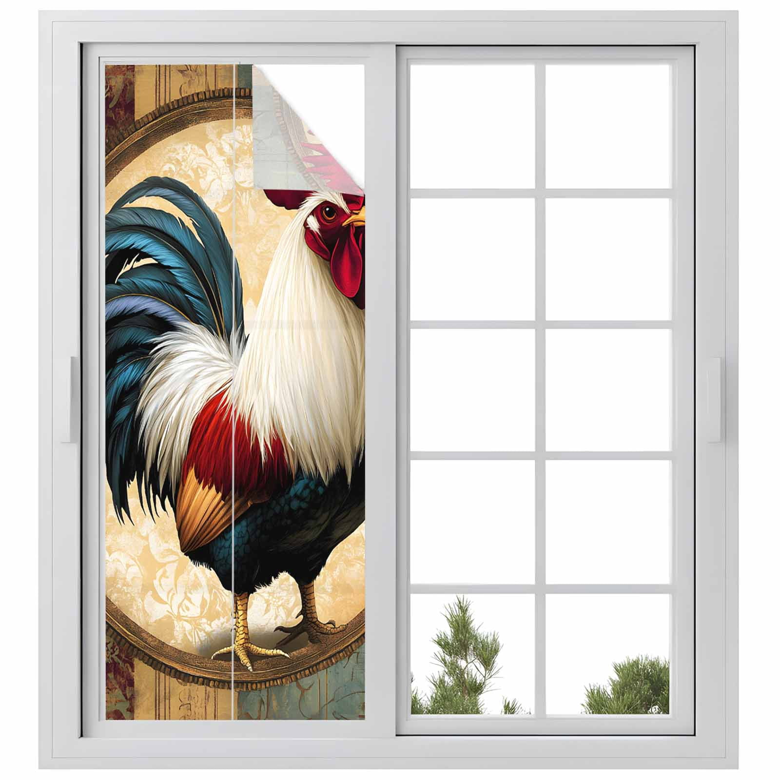 Rooster Window Privacy Film, Vintage Rustic Farmhouse Style Oil ...