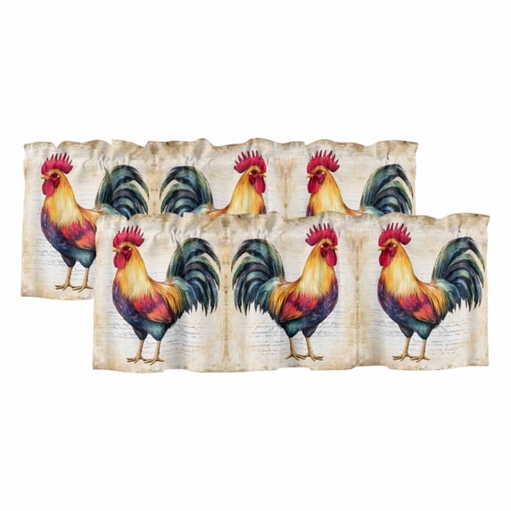 Rooster Window Valance, Retro Chicken Farm Animal Rustic Country 2 Pack ...