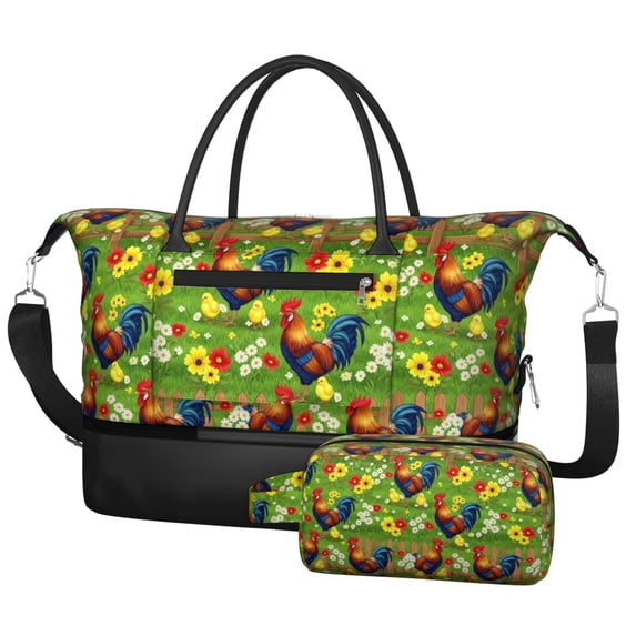 Rooster and Bloom Green Pattern 2 Piece Travel Bag Set, Camping Weekend ...