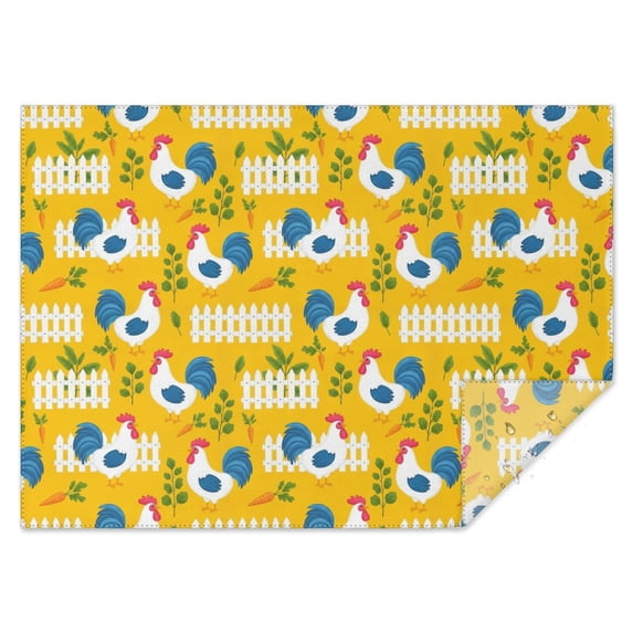 Rooster and Fence Yellow Pattern Waterproof Tablecloth, Rectangular ...
